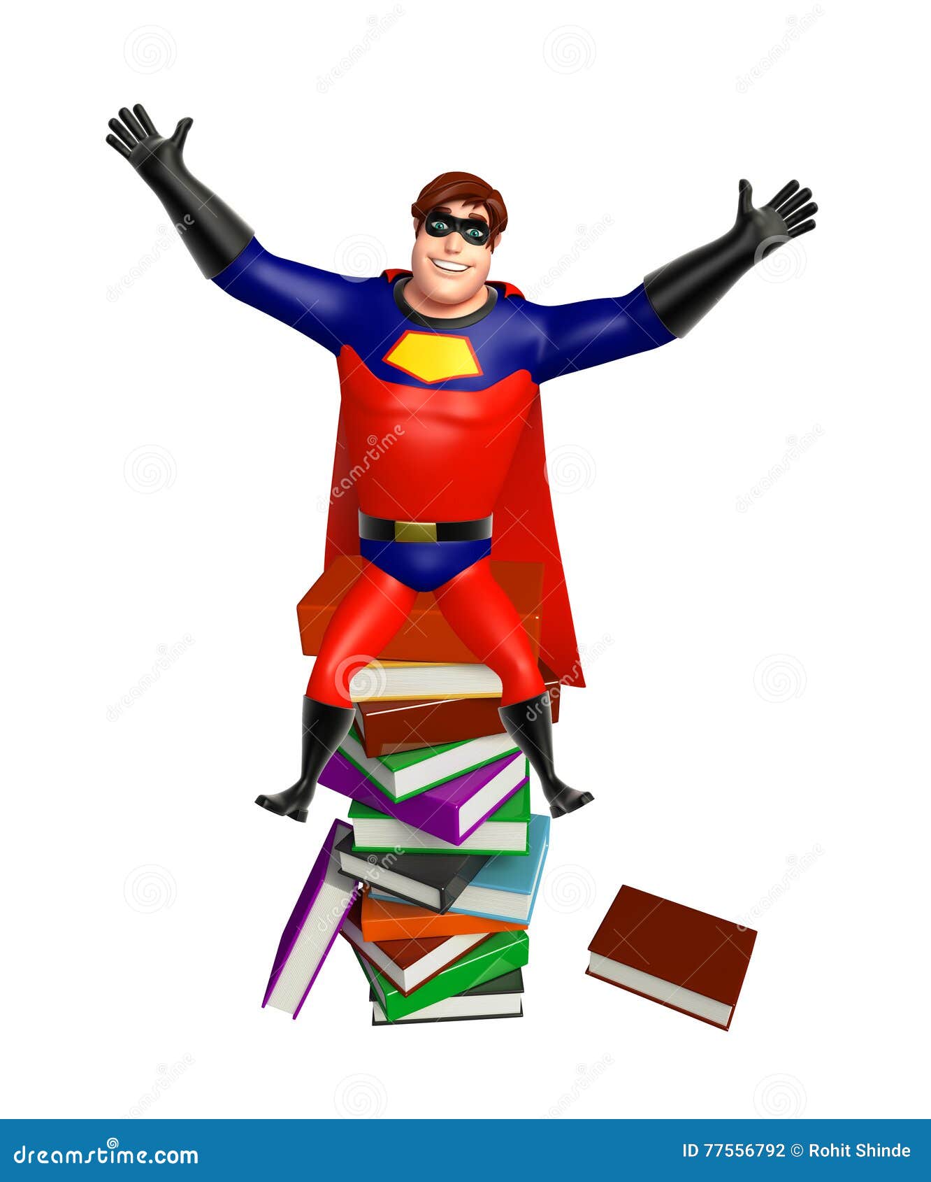 Superhero with Book stack stock illustration. Illustration of pinup ...