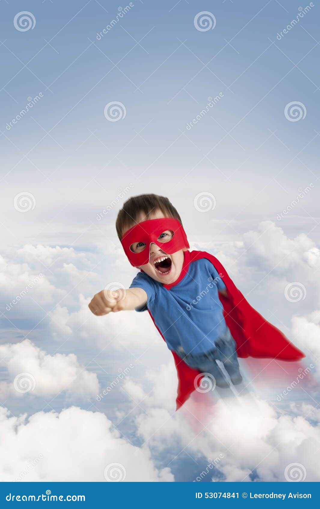 Superhero Boy Flying in the Sky Stock Image - Image of clouds ...
