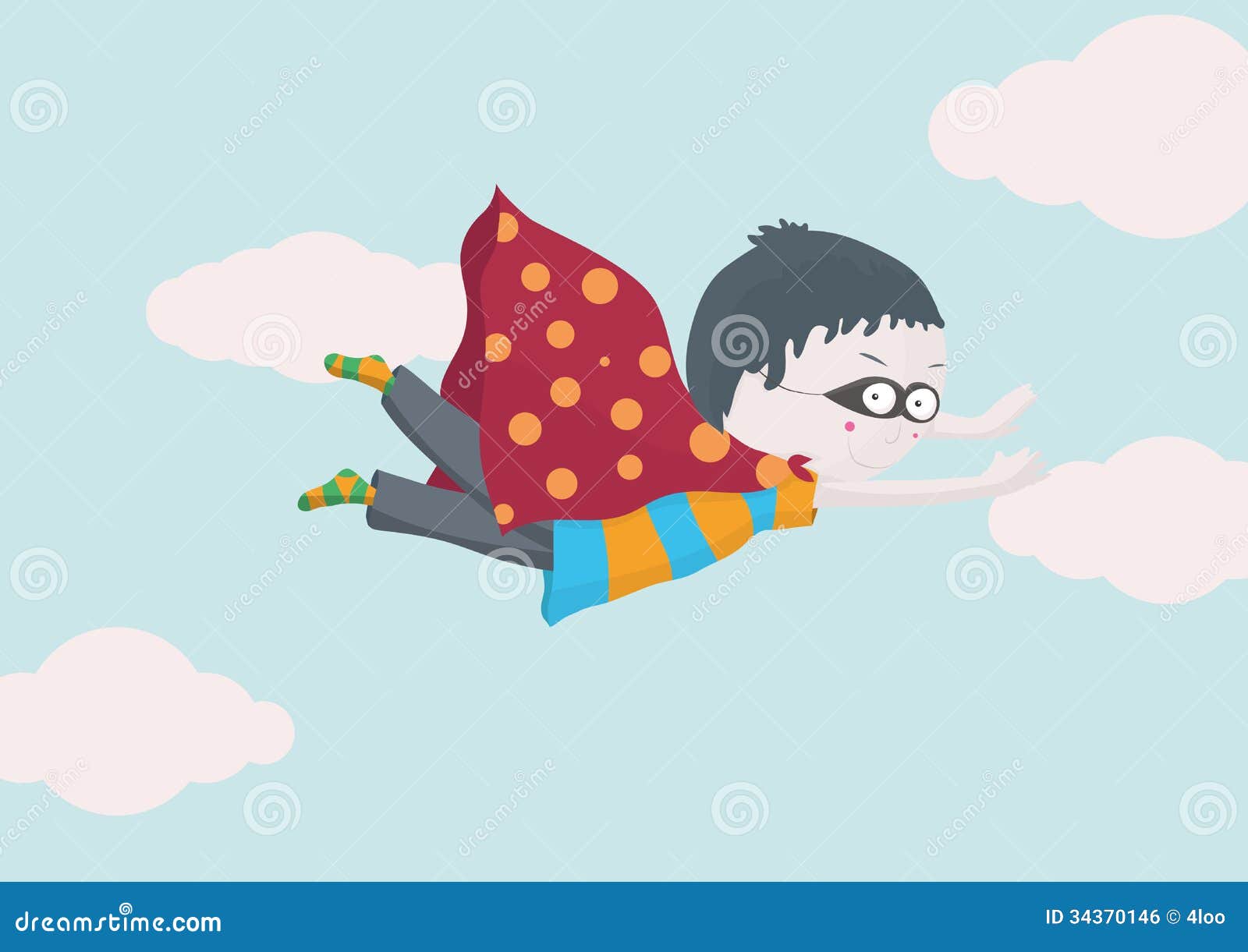 Superhero Boy Flying in the Sky Stock Illustration - Illustration of ...