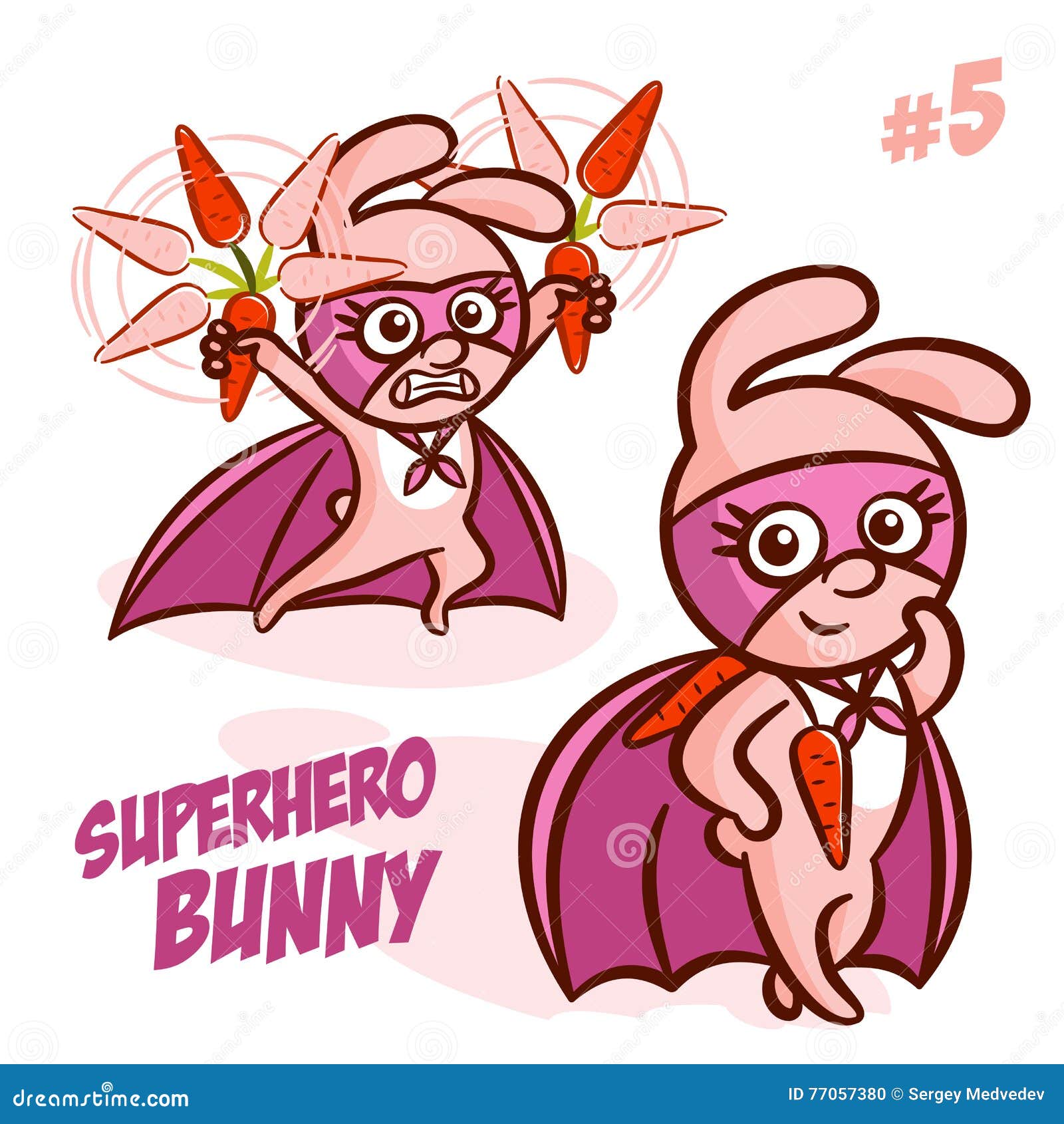Superhero Bunny Vector Illustration Set Stock Vector - Illustration of ...