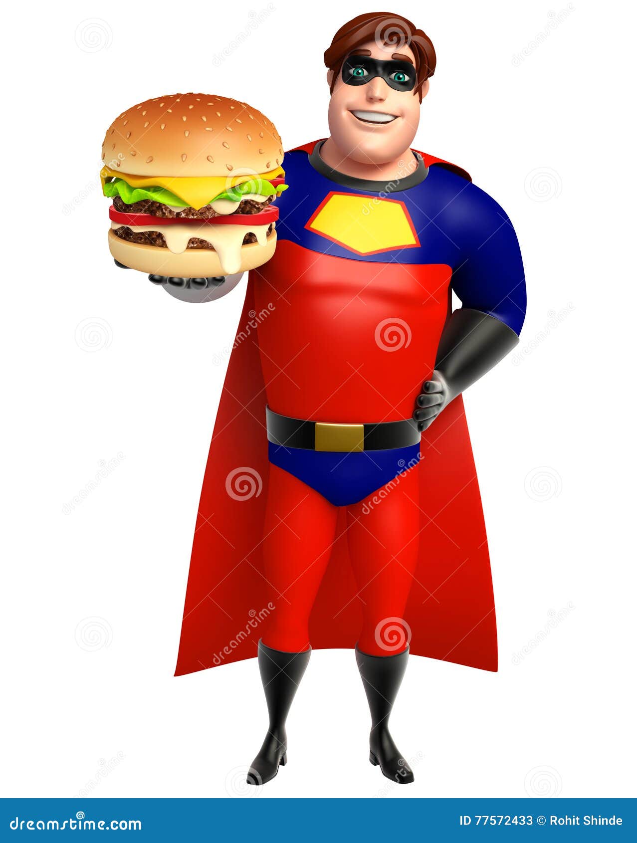 Superhero with Burger stock illustration. Illustration of costume ...
