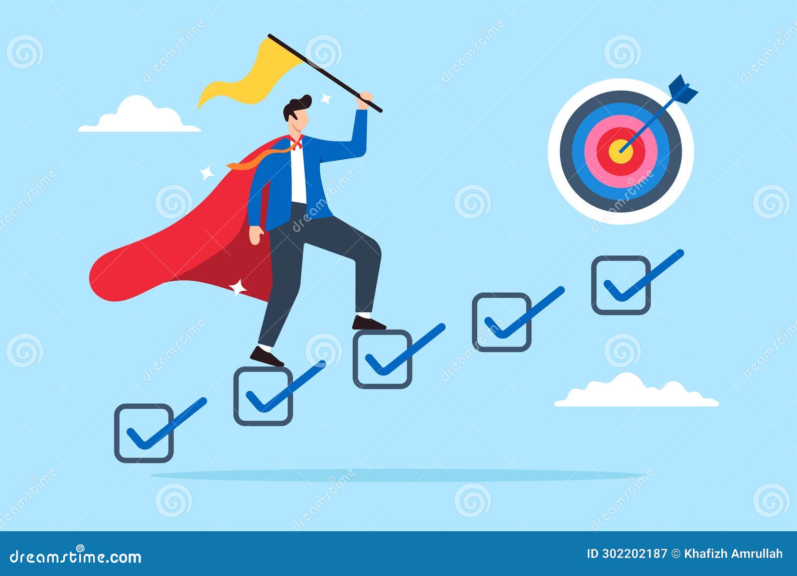Superhero Businessman Finish Task Checklist for Work Target in Flat ...