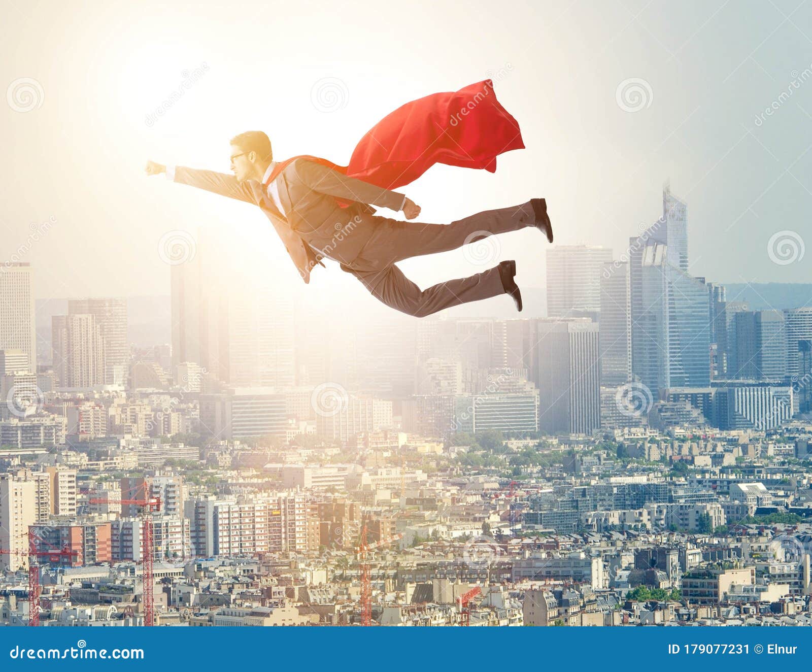 Superhero Businessman Flying Over the City Stock Image - Image of ...