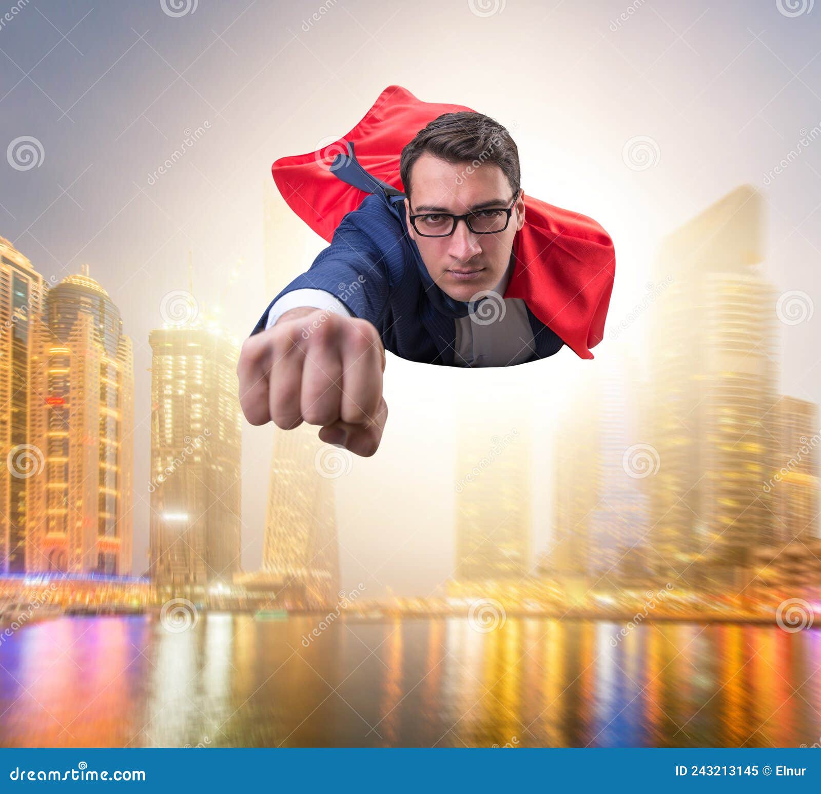 Superhero Businessman Flying Over the City Stock Image - Image of hero ...