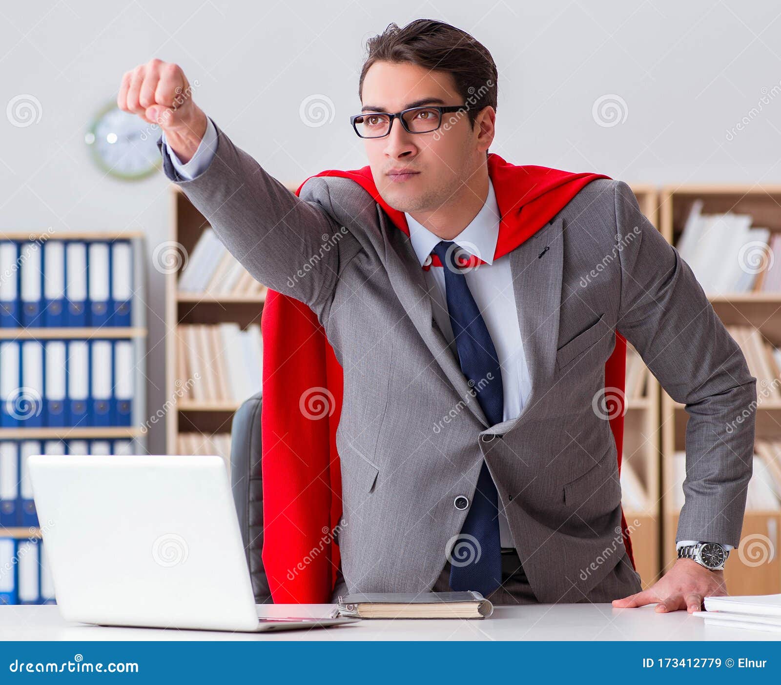 Superhero Businessman Working in the Office Stock Image - Image of ...