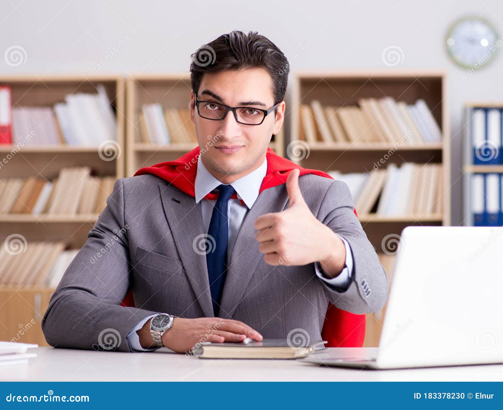 Superhero Businessman Working in the Office Stock Photo - Image of boss ...