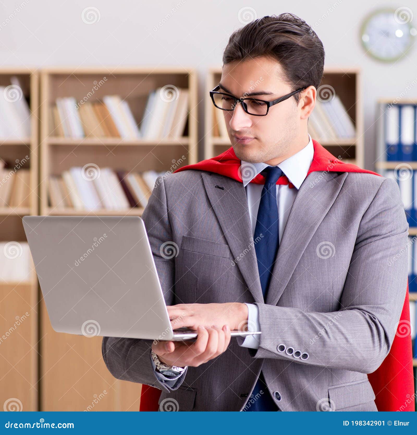Superhero Businessman Working in the Office Stock Image - Image of ...