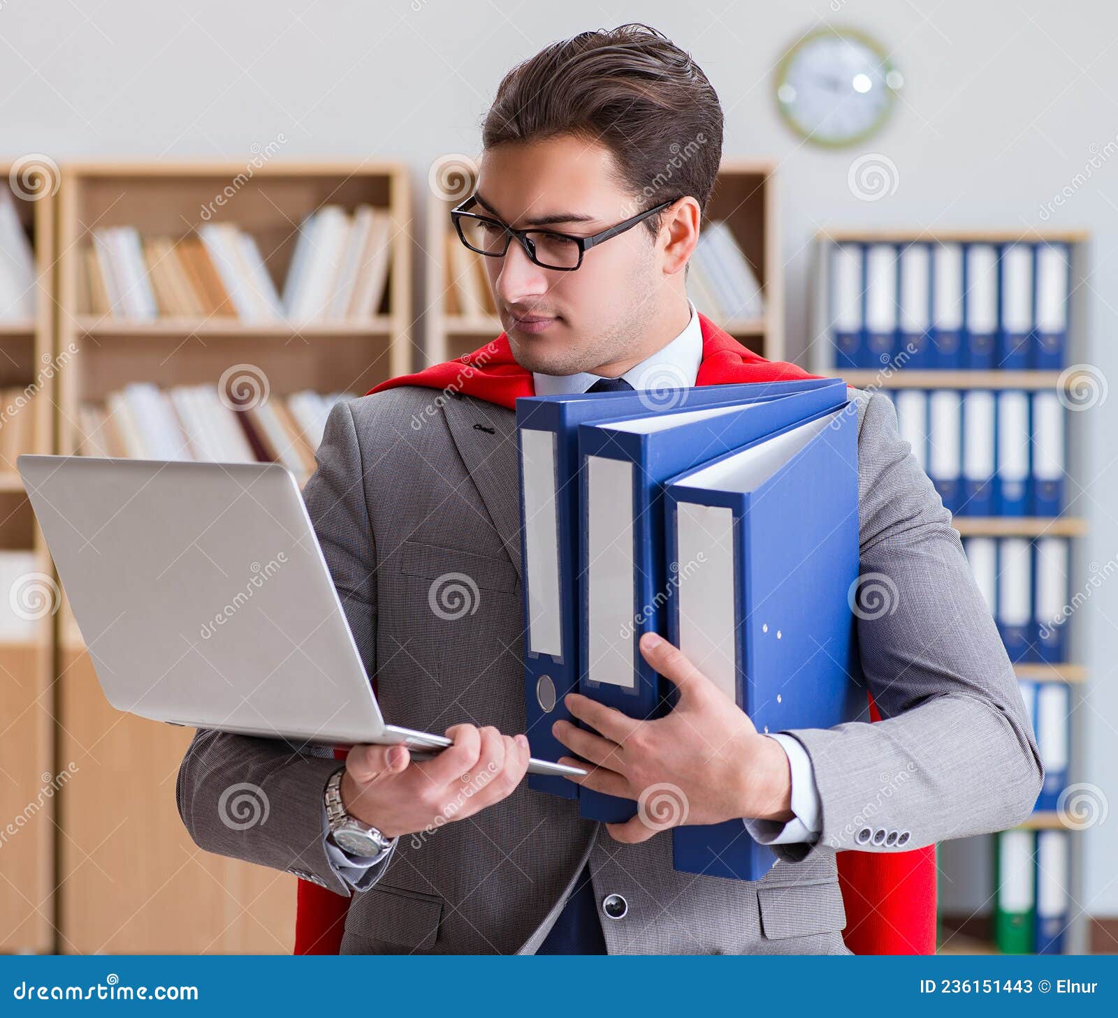 Superhero Businessman Working in the Office Stock Image - Image of ...