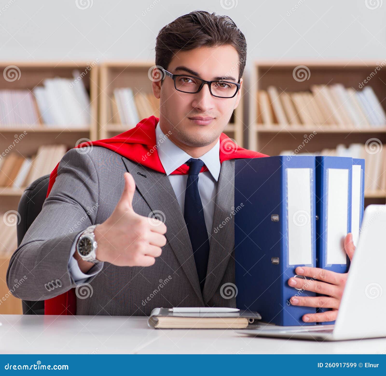 Superhero Businessman Working in the Office Stock Image - Image of ...