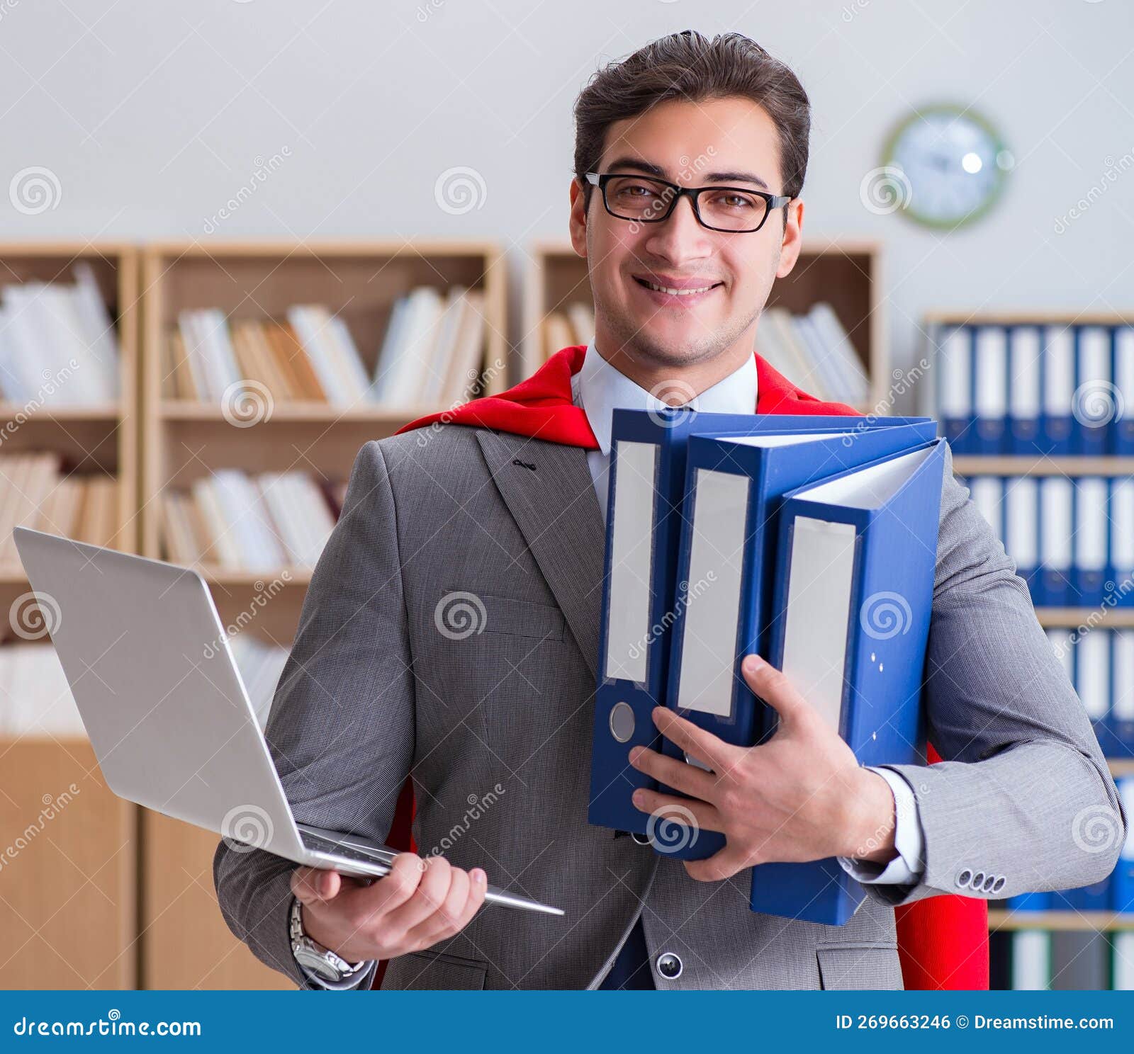 Superhero Businessman Working in the Office Stock Photo - Image of desk ...