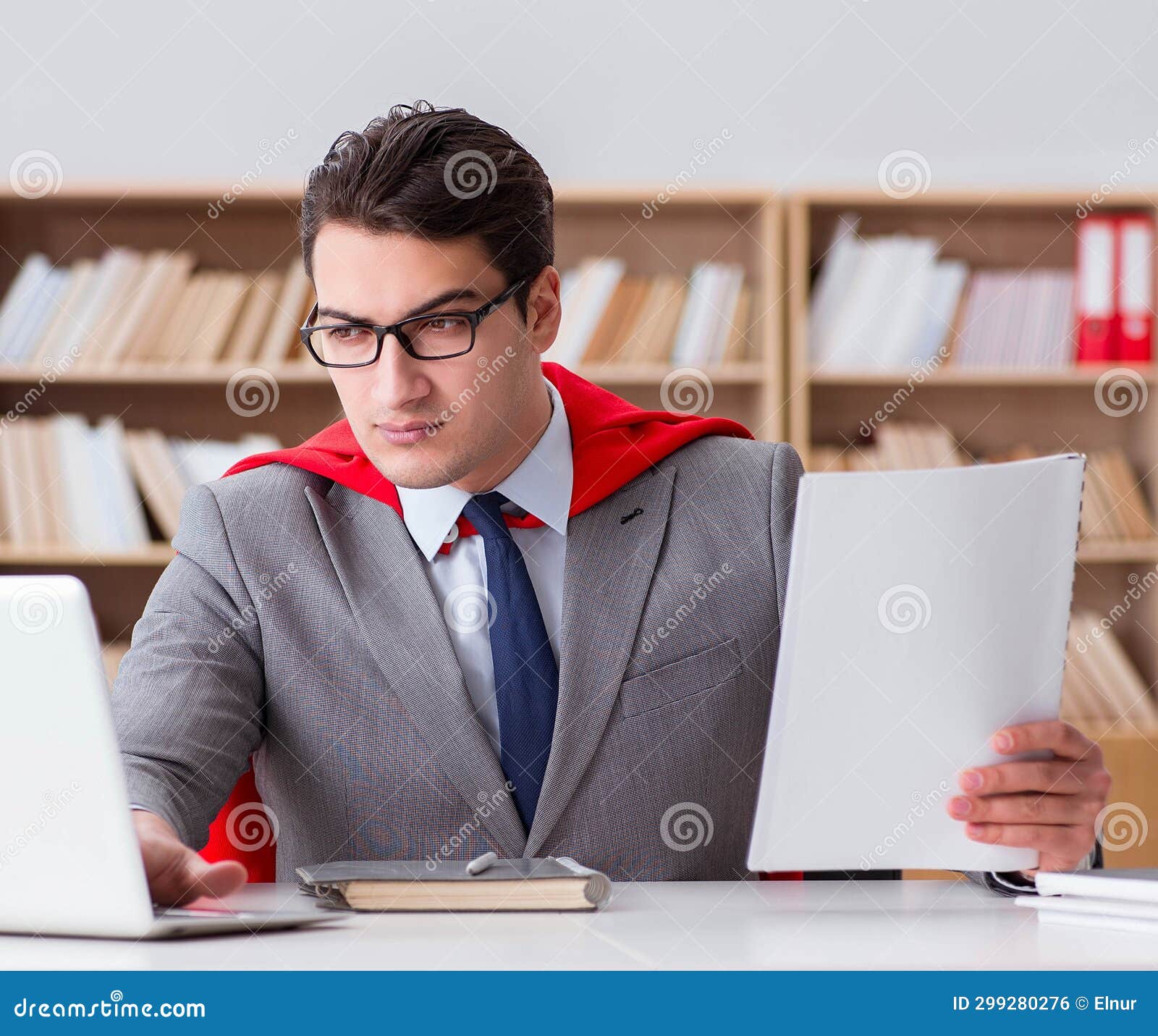 Superhero Businessman Working in the Office Stock Photo - Image of ...