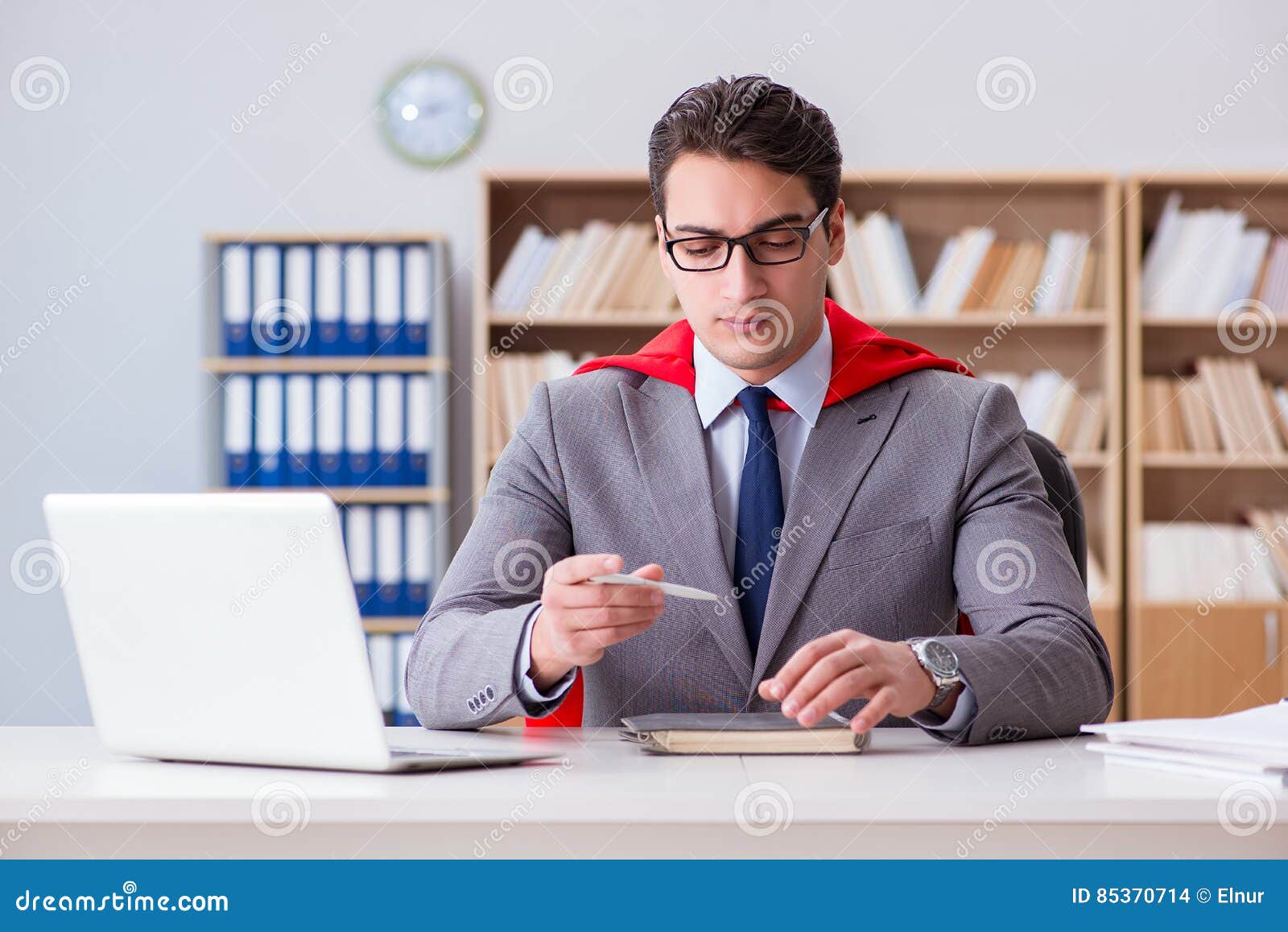 The Superhero Businessman Working in the Office Stock Photo - Image of ...
