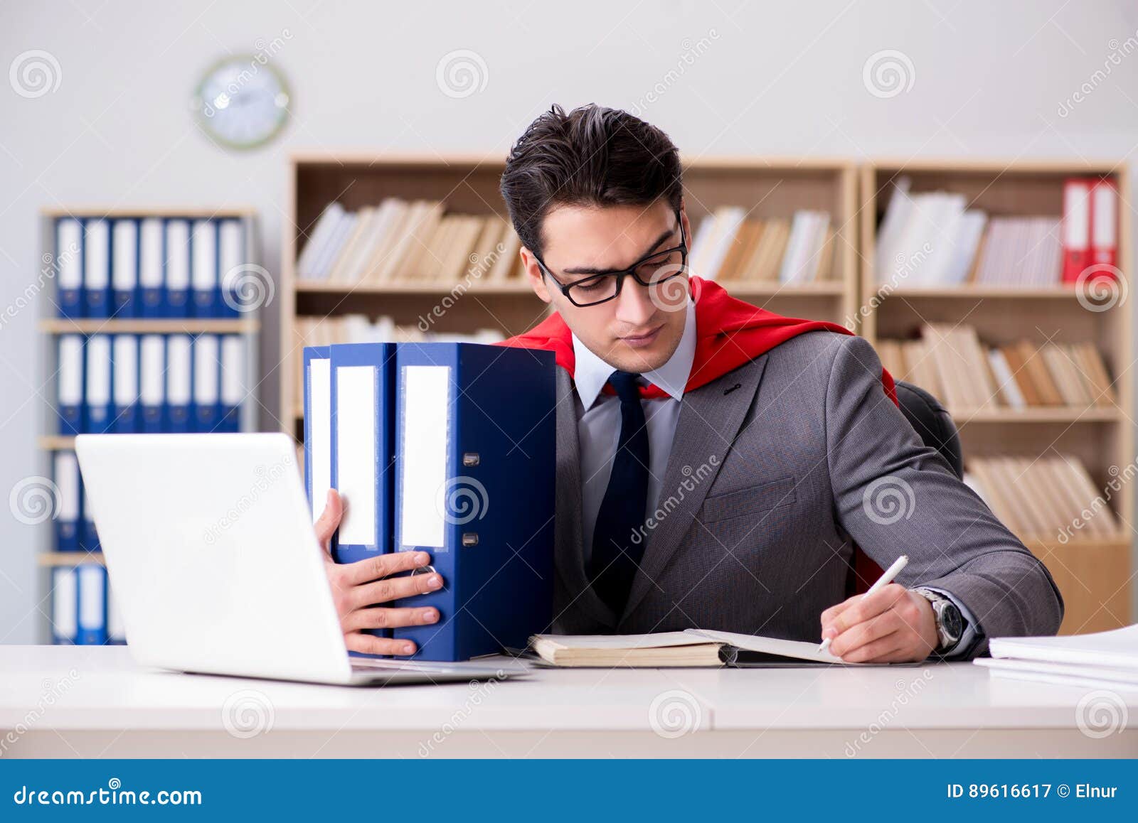 The Superhero Businessman Working in the Office Stock Image - Image of ...