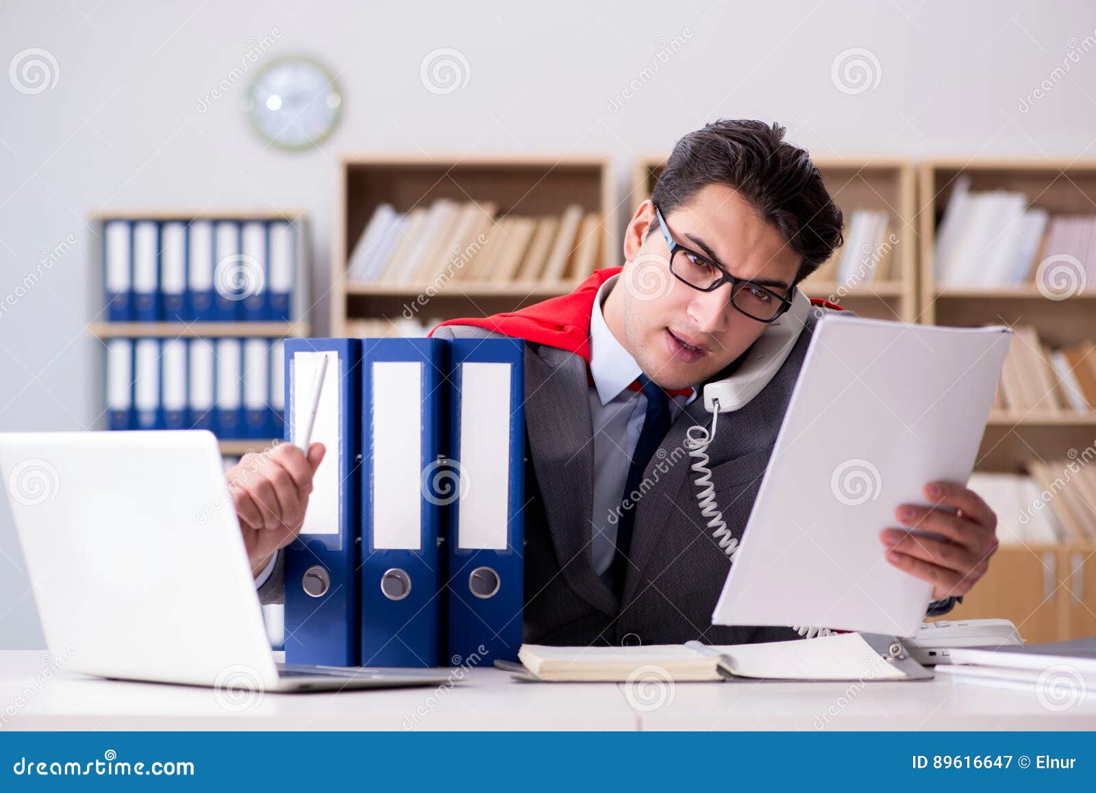The Superhero Businessman Working in the Office Stock Image - Image of ...
