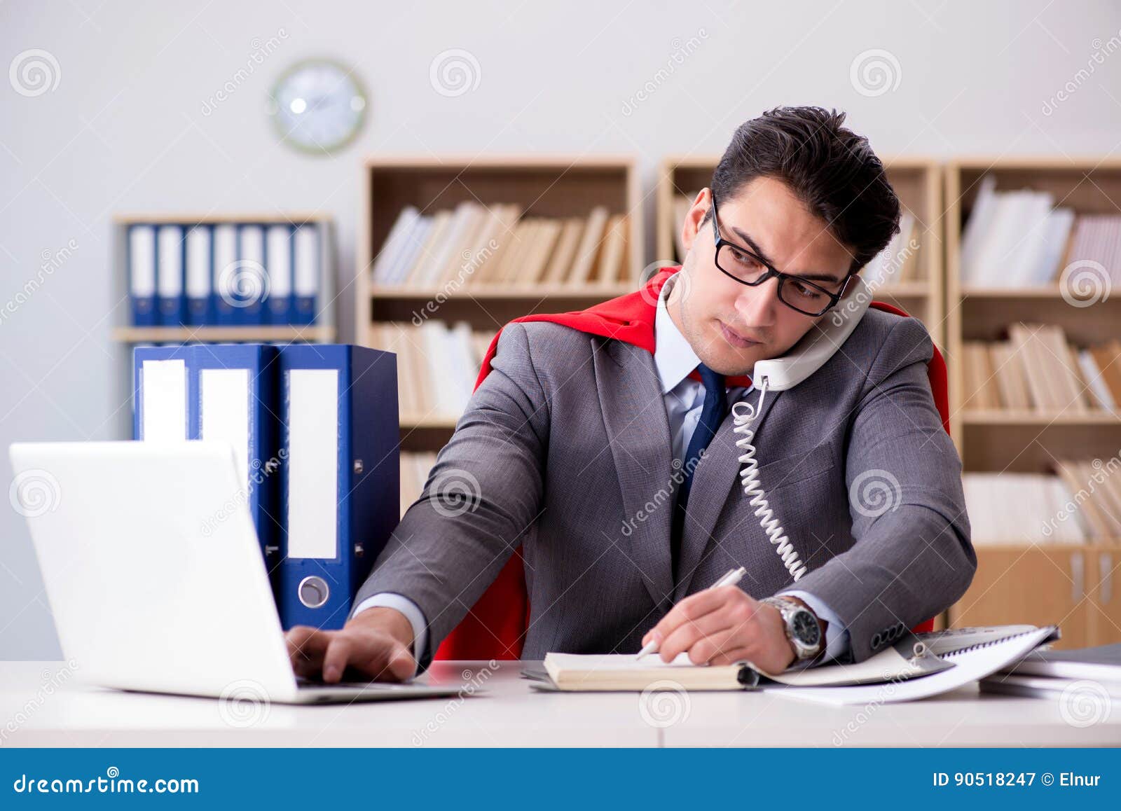 The Superhero Businessman Working in the Office Stock Image - Image of ...