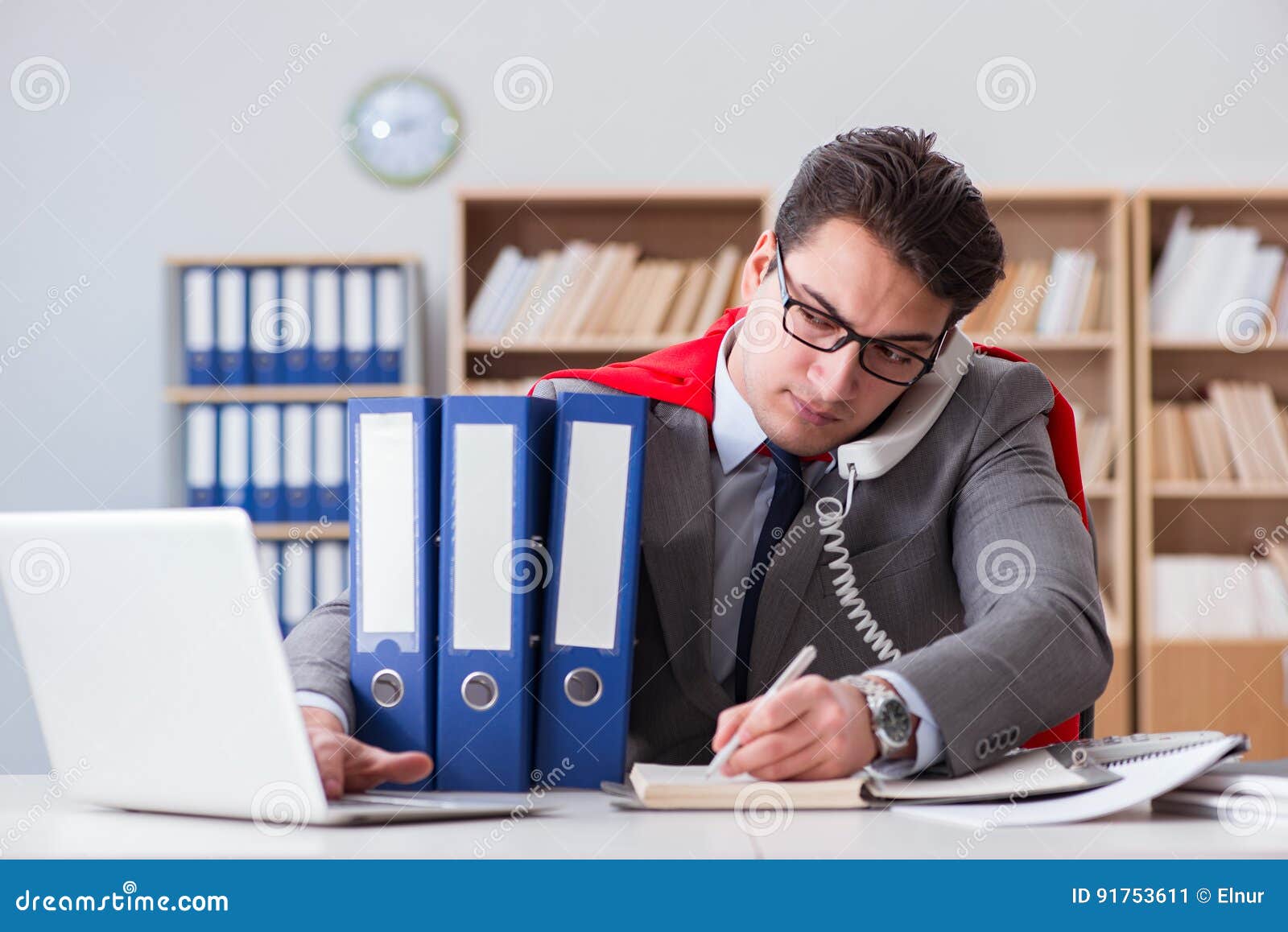 The Superhero Businessman Working in the Office Stock Image - Image of ...