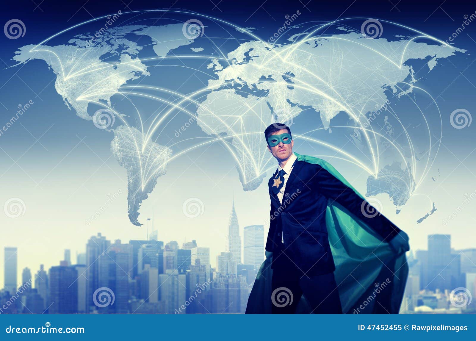 Superhero Businessman World Connection Concept Stock Image - Image of ...