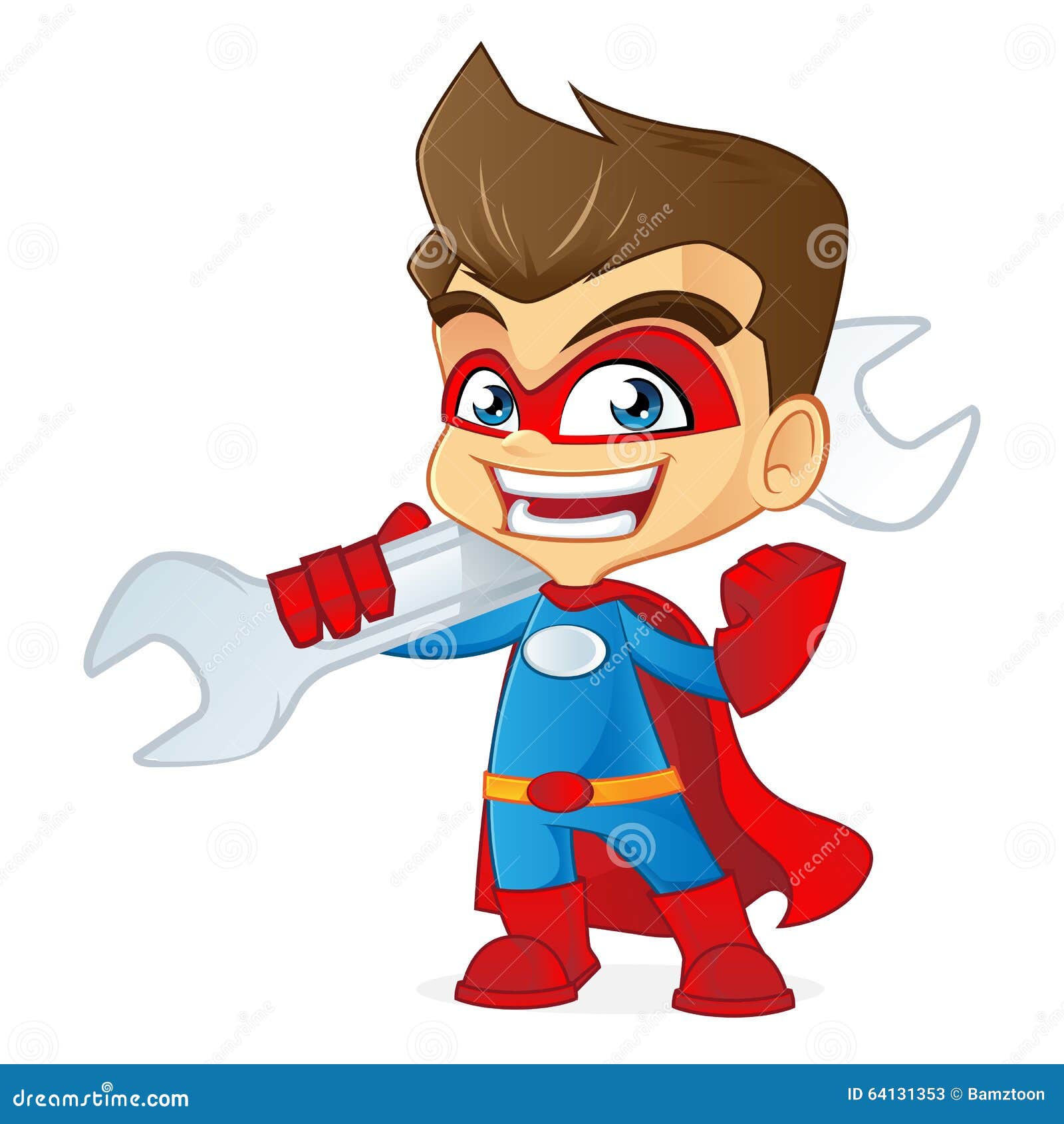 Superhero holding wrench stock vector. Illustration of hero - 64131353