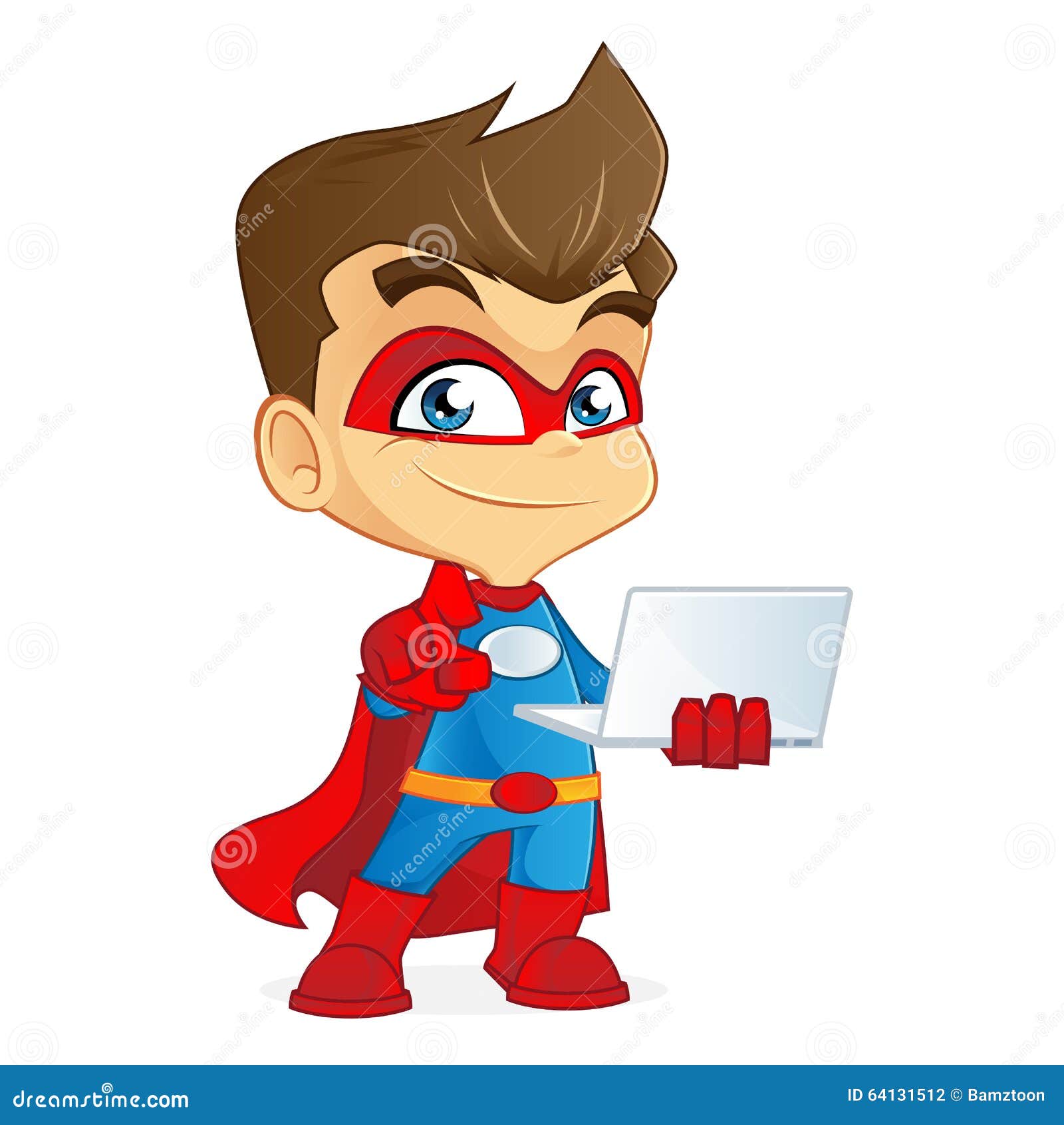 Superhero holding laptop stock vector. Illustration of costume - 64131512