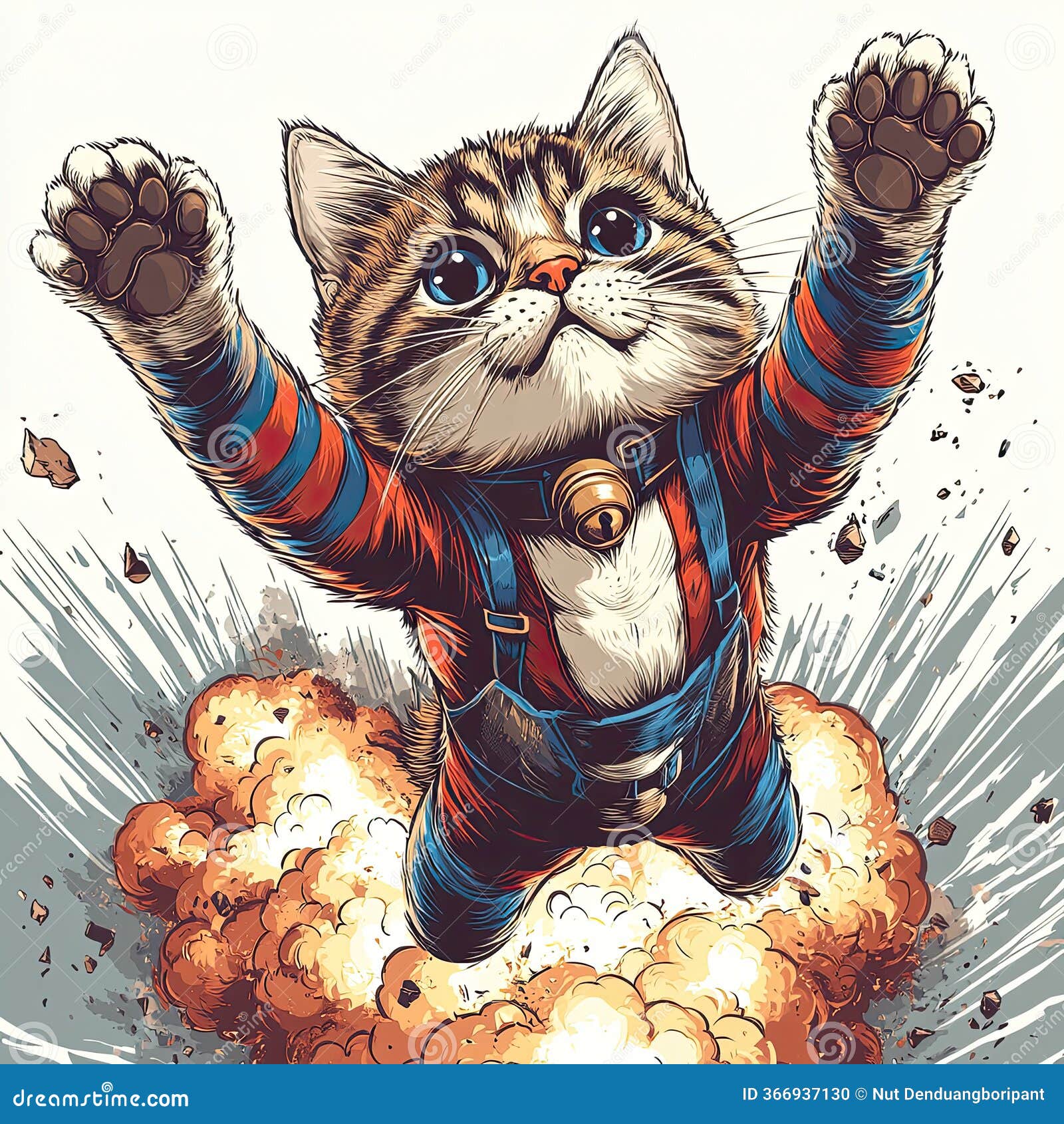 Superhero In A Dynamic Pose With A Flowing Cape, Emblematic Costume ...