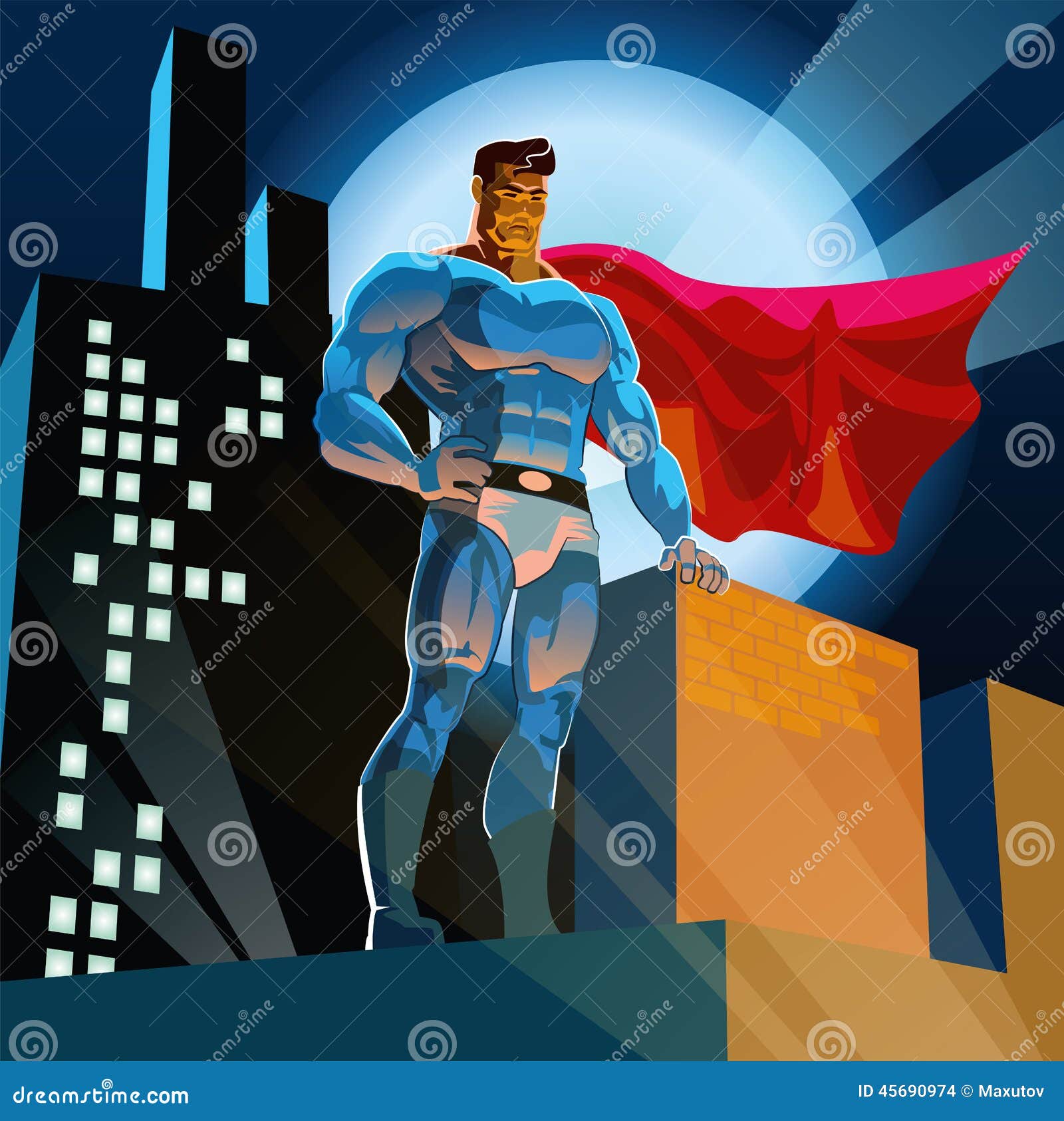 Superhero in City stock vector. Illustration of vector - 45690974