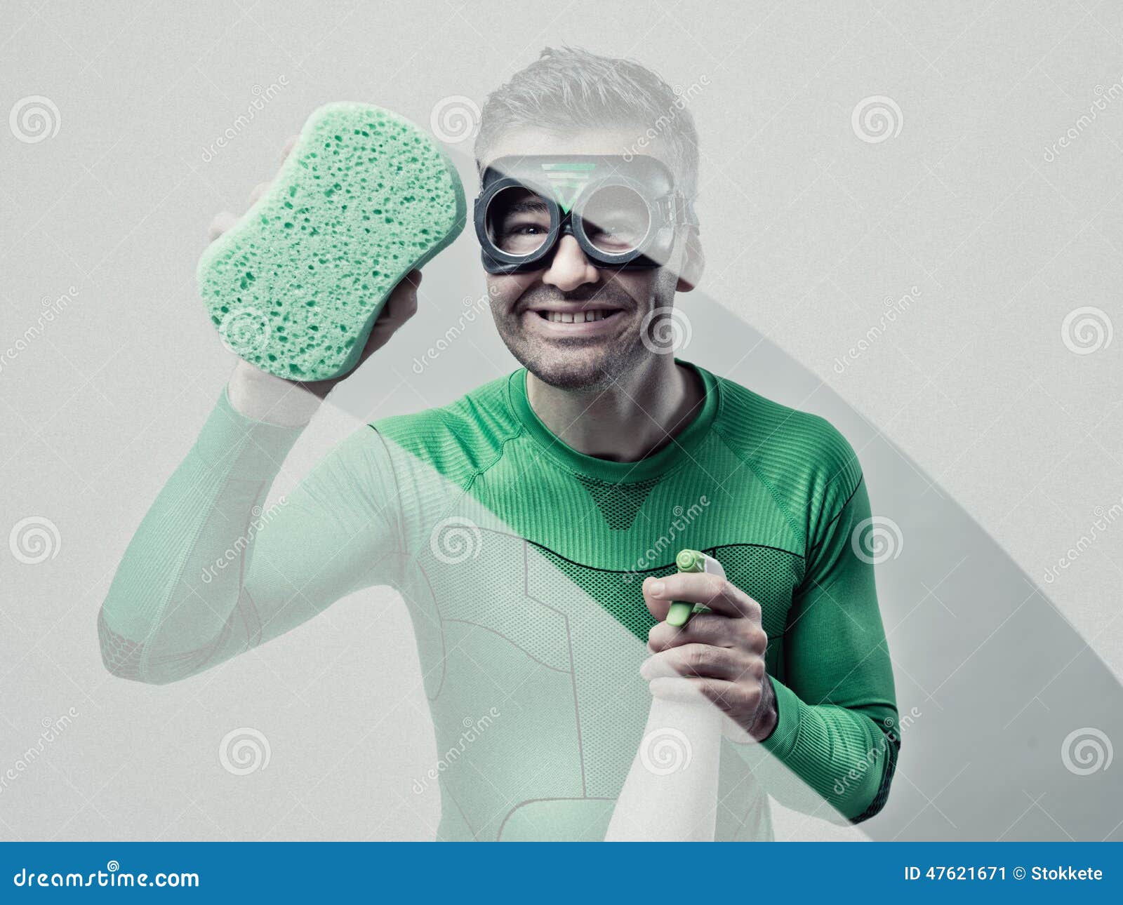 Superhero Cleaning with Sponge and Detergent Stock Image - Image of ...