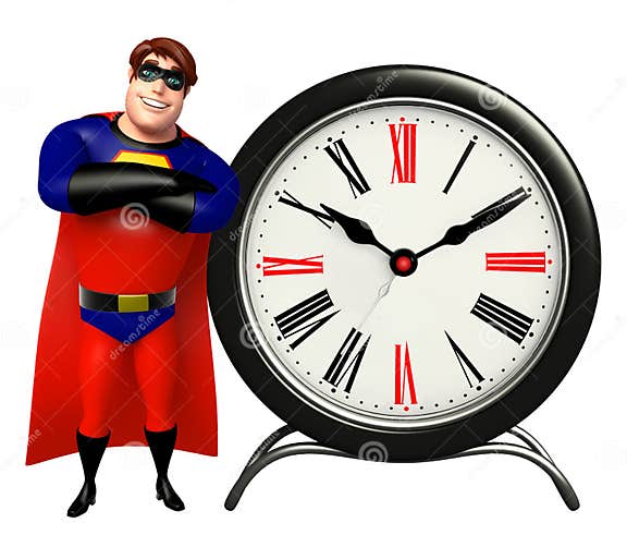 Superhero with Clock stock illustration. Illustration of future - 77552832