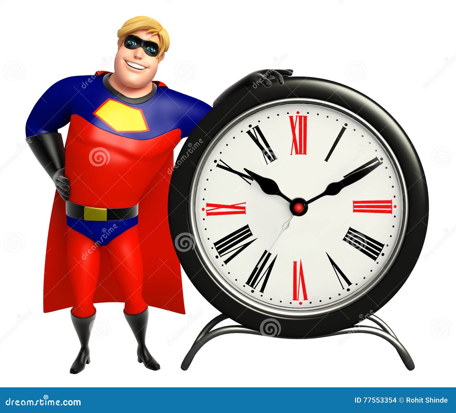 Superhero with Clock stock illustration. Illustration of clock - 77553354