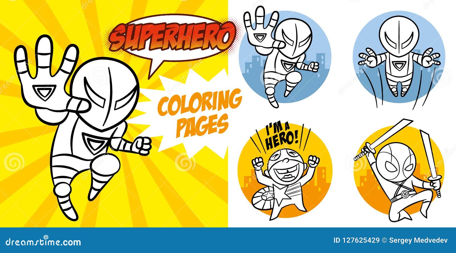 Superhero Coloring Book. Comic Character Isolated On White Background ...