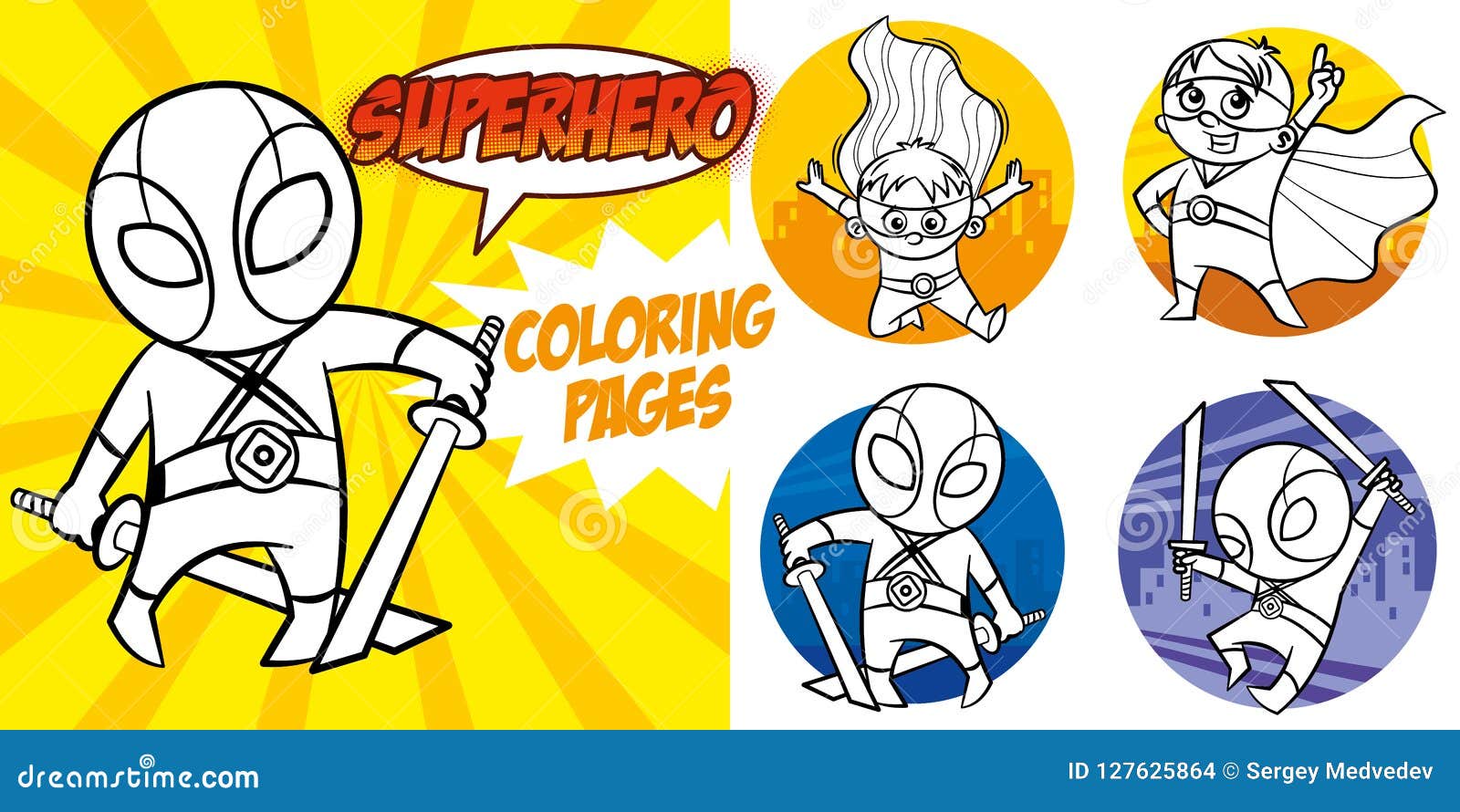 Superhero Coloring Book. Comic Character Isolated On White Background ...