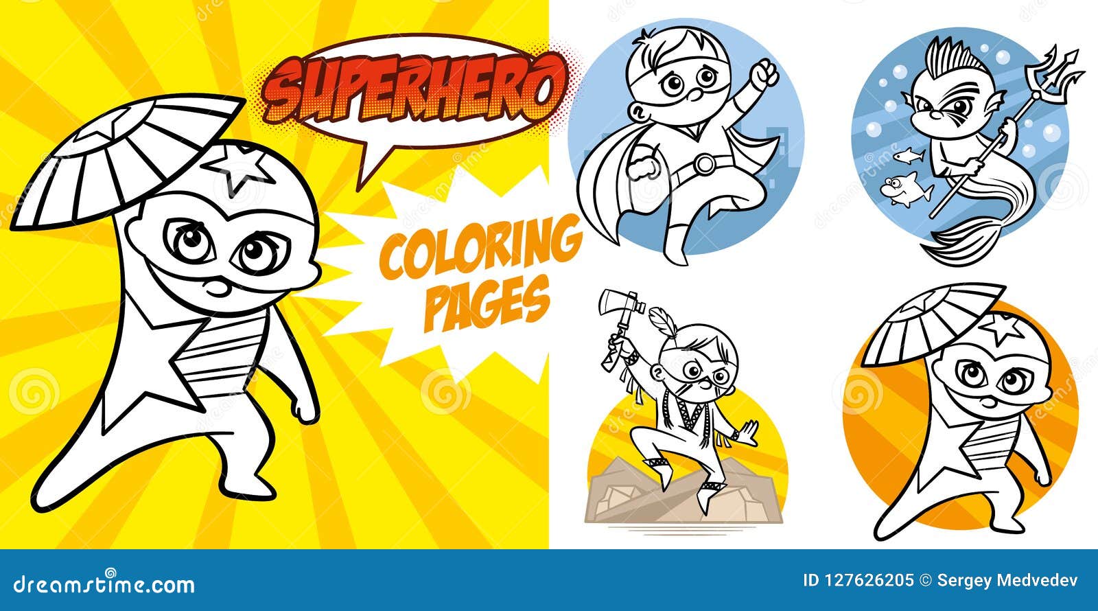 Superhero Coloring Book. Comic Character Isolated On White Background ...
