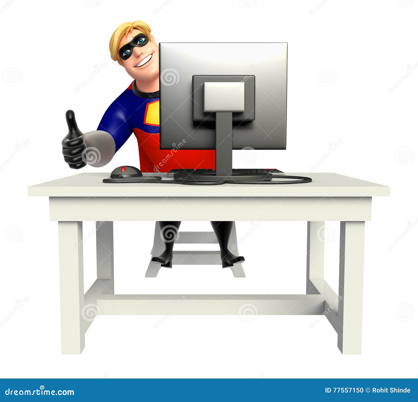 Superhero with Computer stock illustration. Illustration of body - 77557150