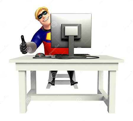 Superhero with Computer stock illustration. Illustration of body - 77557150