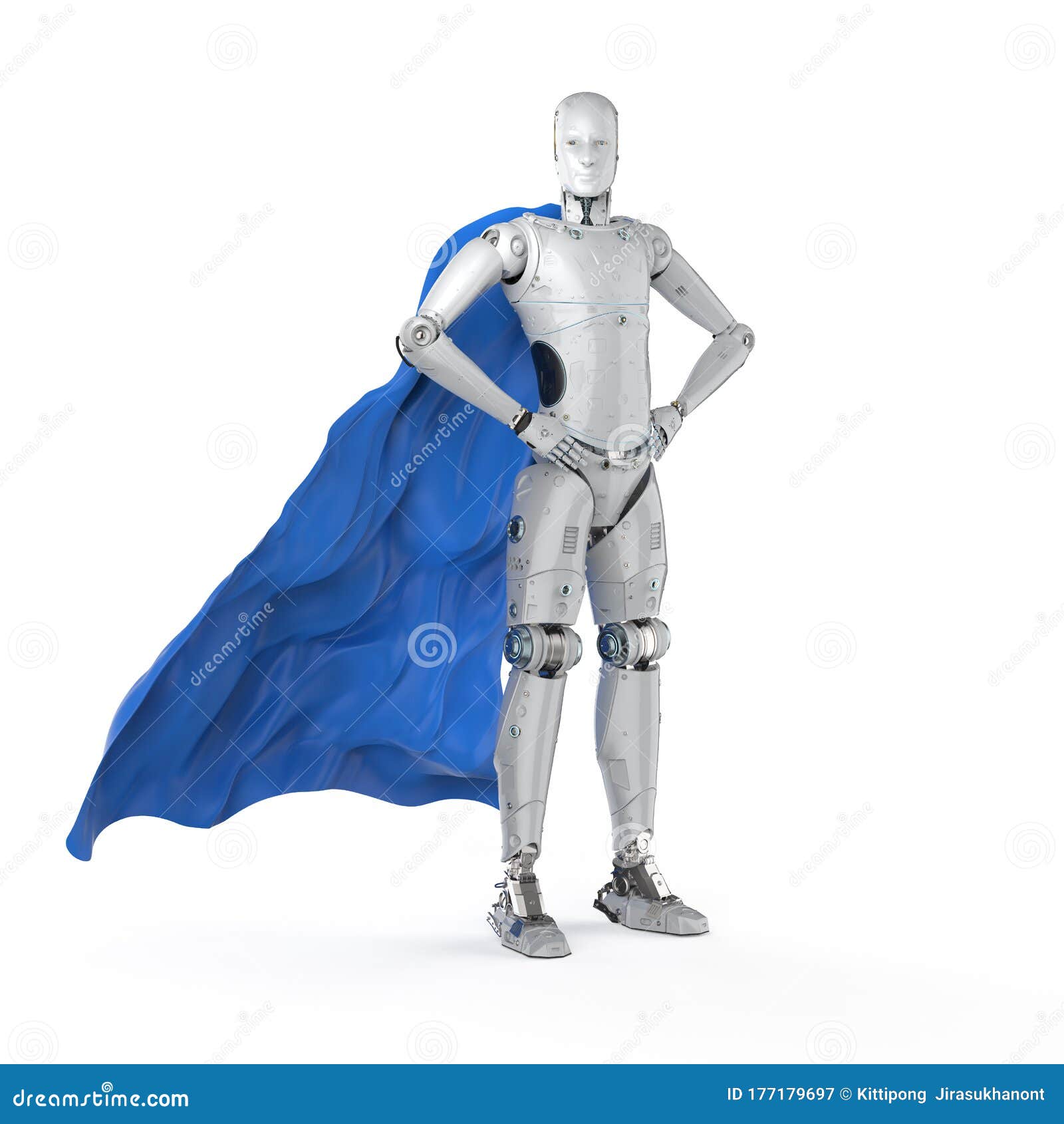 Superhero Cyborg With Blue Cloak Stock Photography | CartoonDealer.com ...