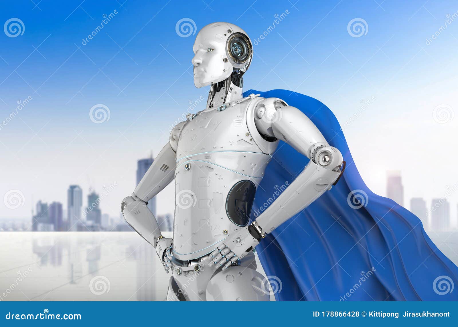 Superhero Cyborg With Blue Cloak Stock Photography | CartoonDealer.com ...