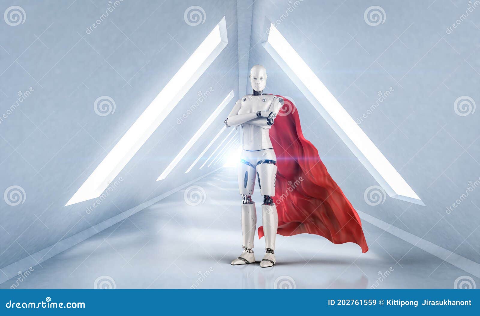 Superhero Cyborg With Red Cloak Royalty-Free Stock Image ...