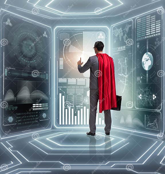 Superhero in Data Management Concept Stock Photo - Image of online ...