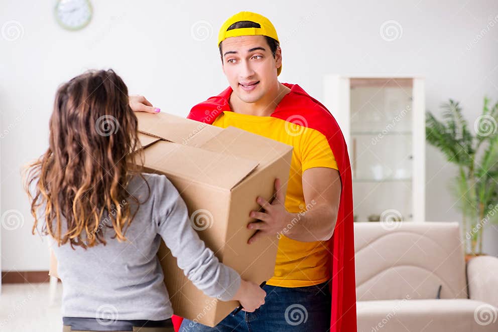 The Superhero Delivery Guy with Box Stock Image - Image of service ...