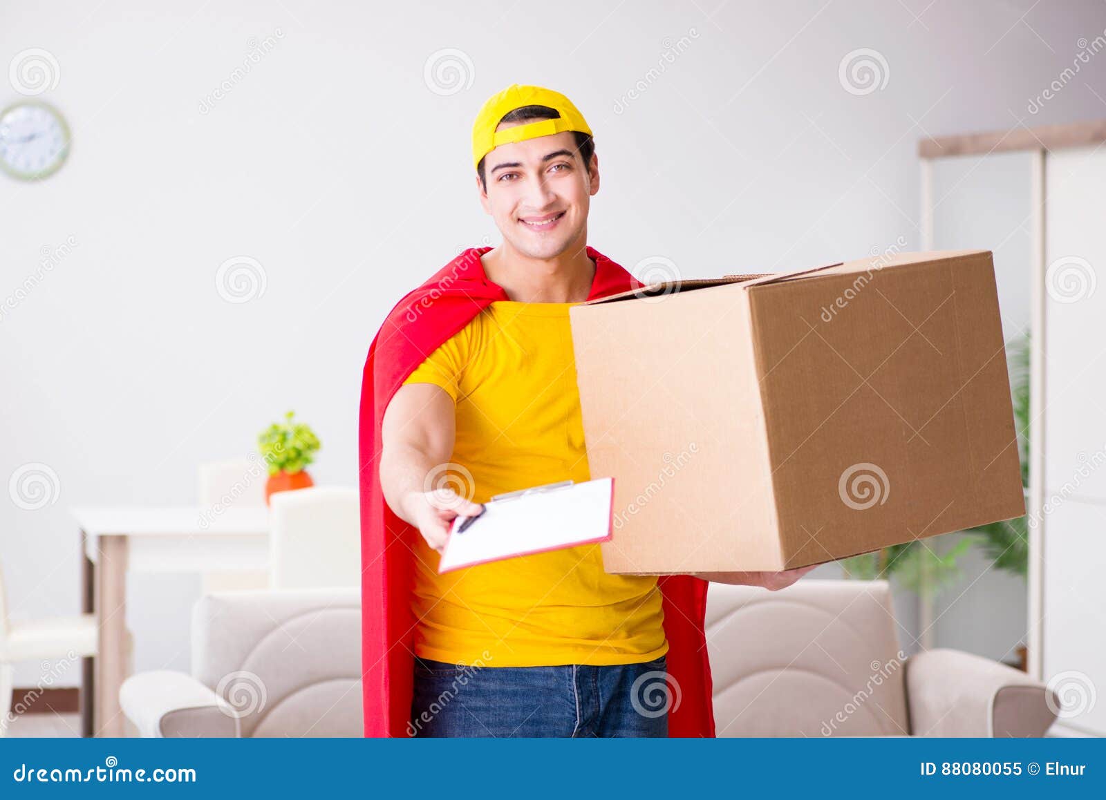 The Superhero Delivery Guy with Box Stock Image - Image of delivery ...