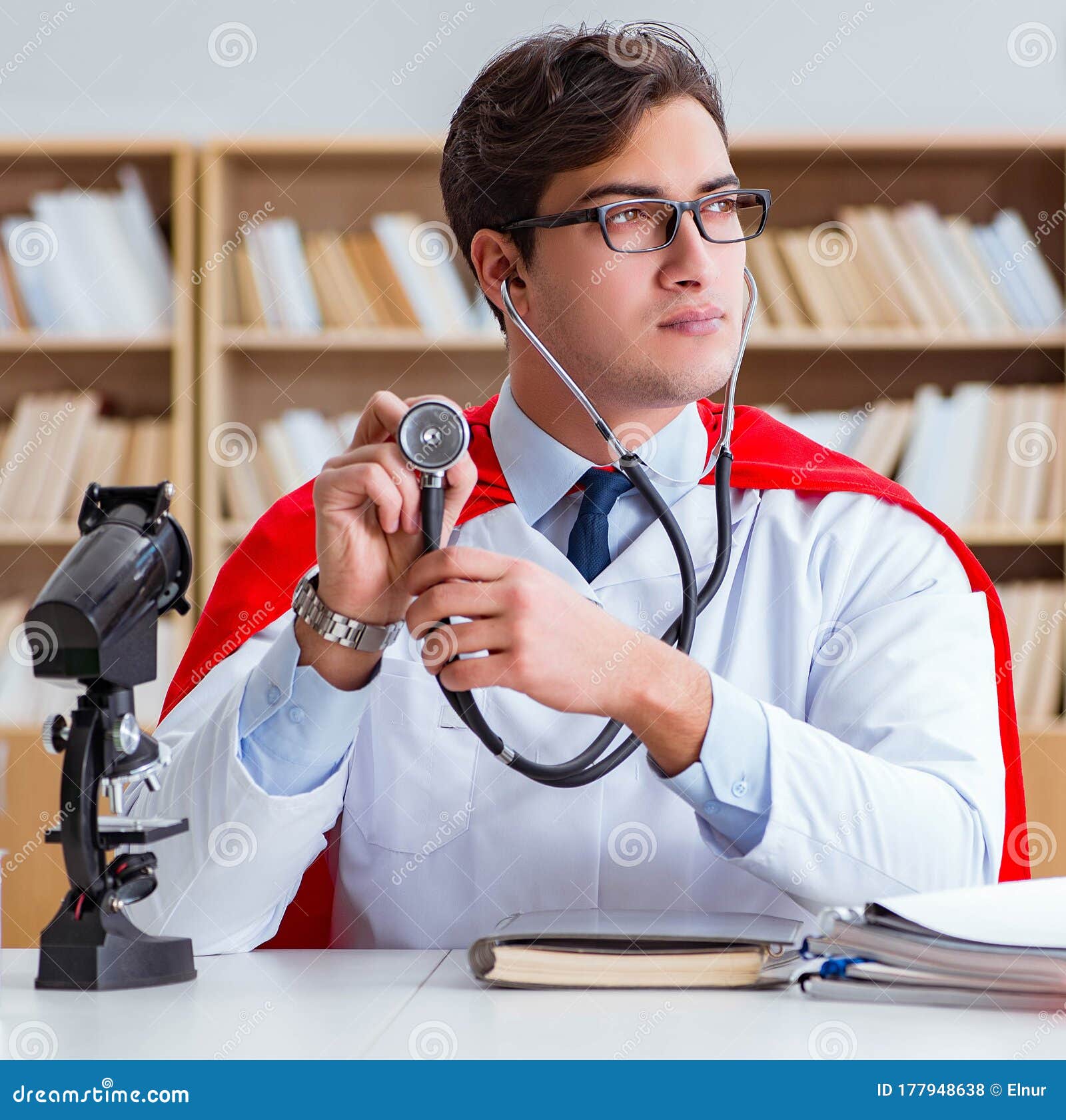 Superhero Doctor Working in the Hospital Lab Stock Photo - Image of ...