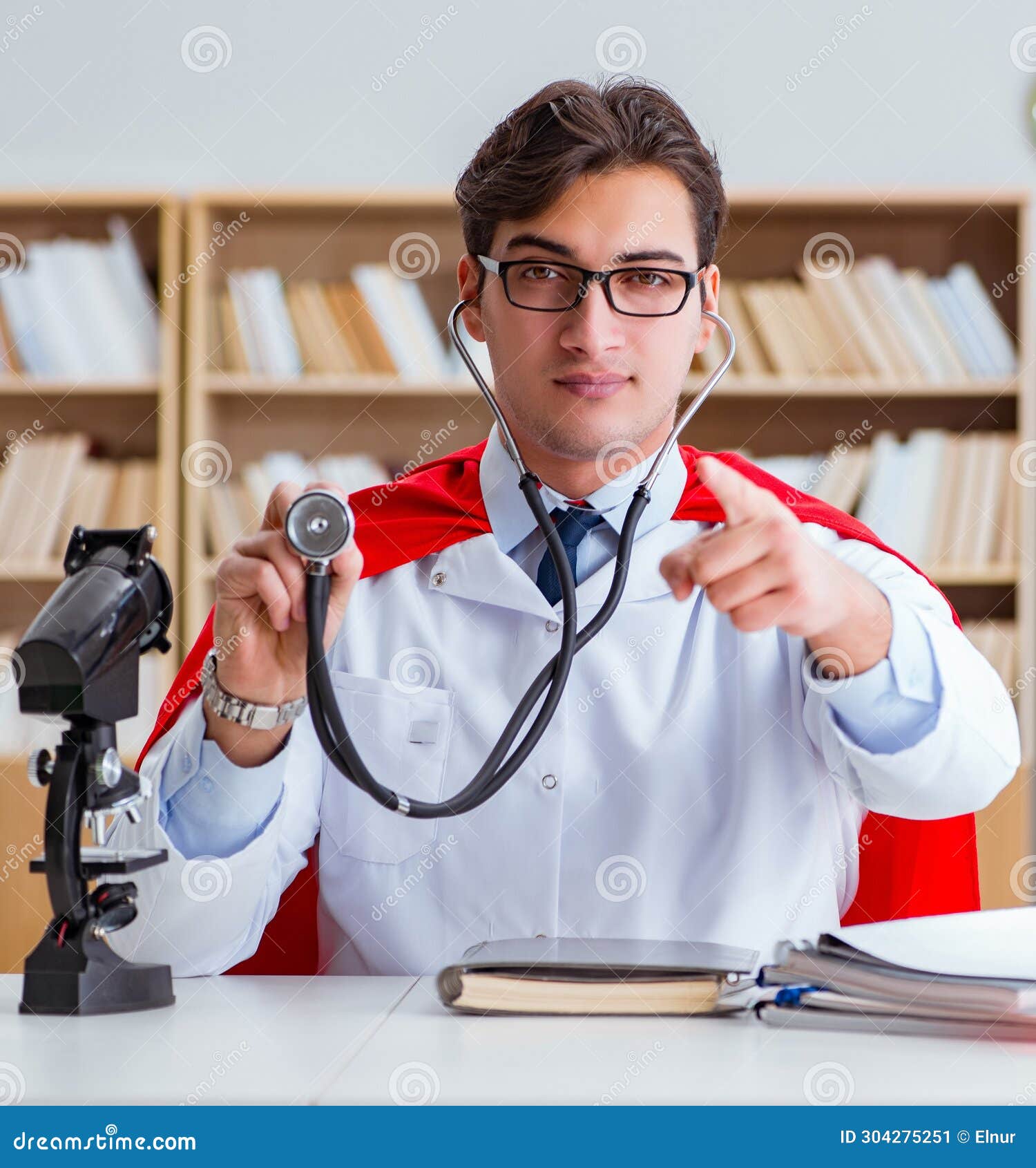Superhero Doctor Working in the Hospital Lab Stock Image - Image of ...