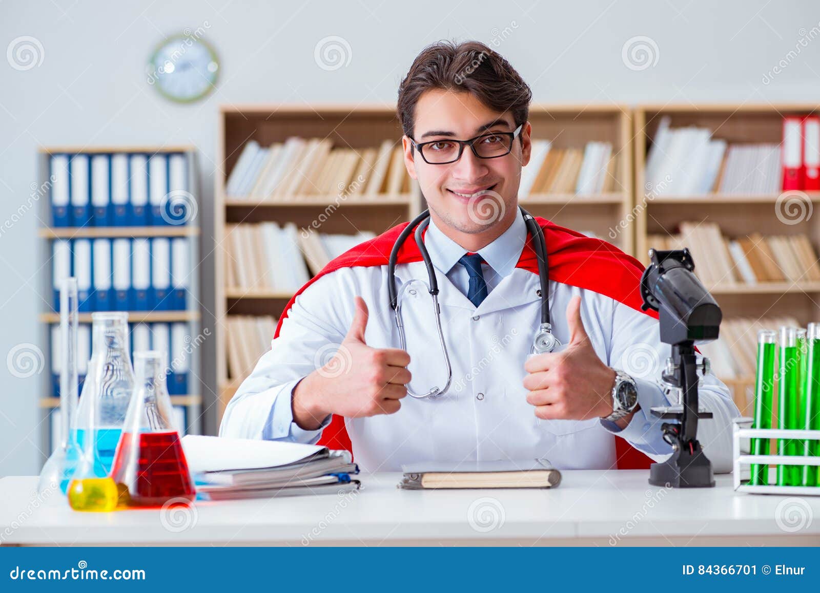 The Superhero Doctor Working in the Hospital Lab Stock Image - Image of ...