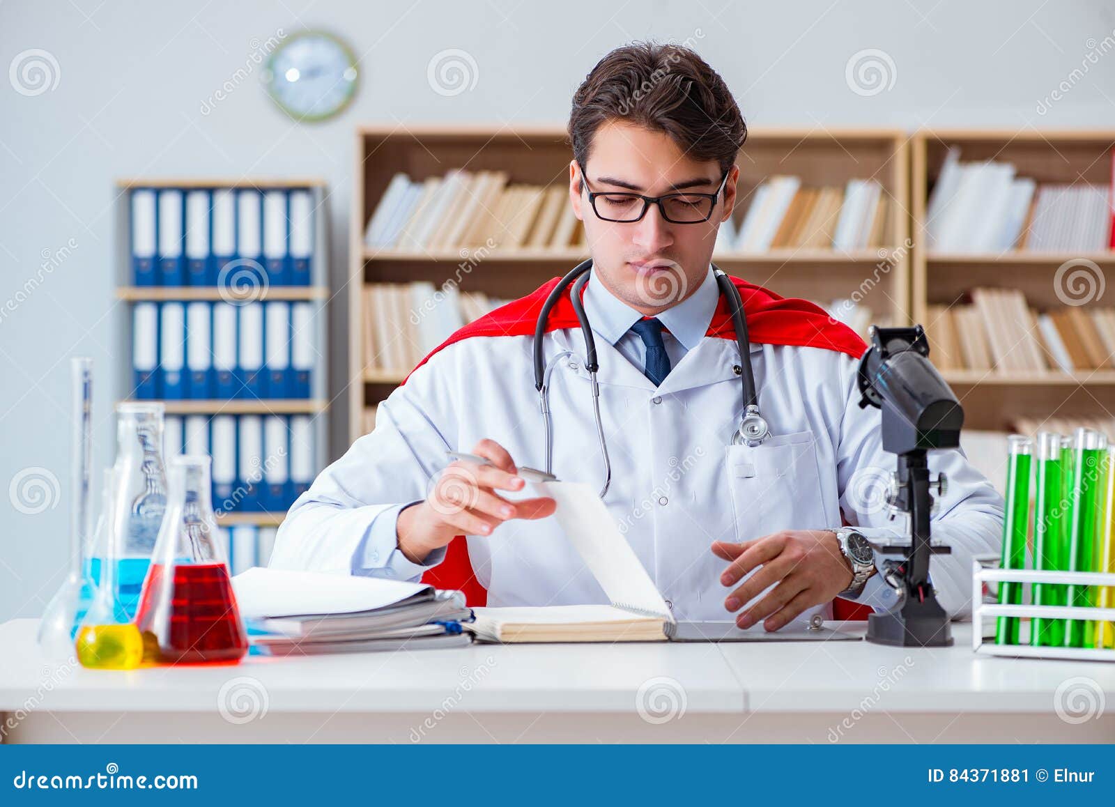 The Superhero Doctor Working in the Hospital Lab Stock Image - Image of ...