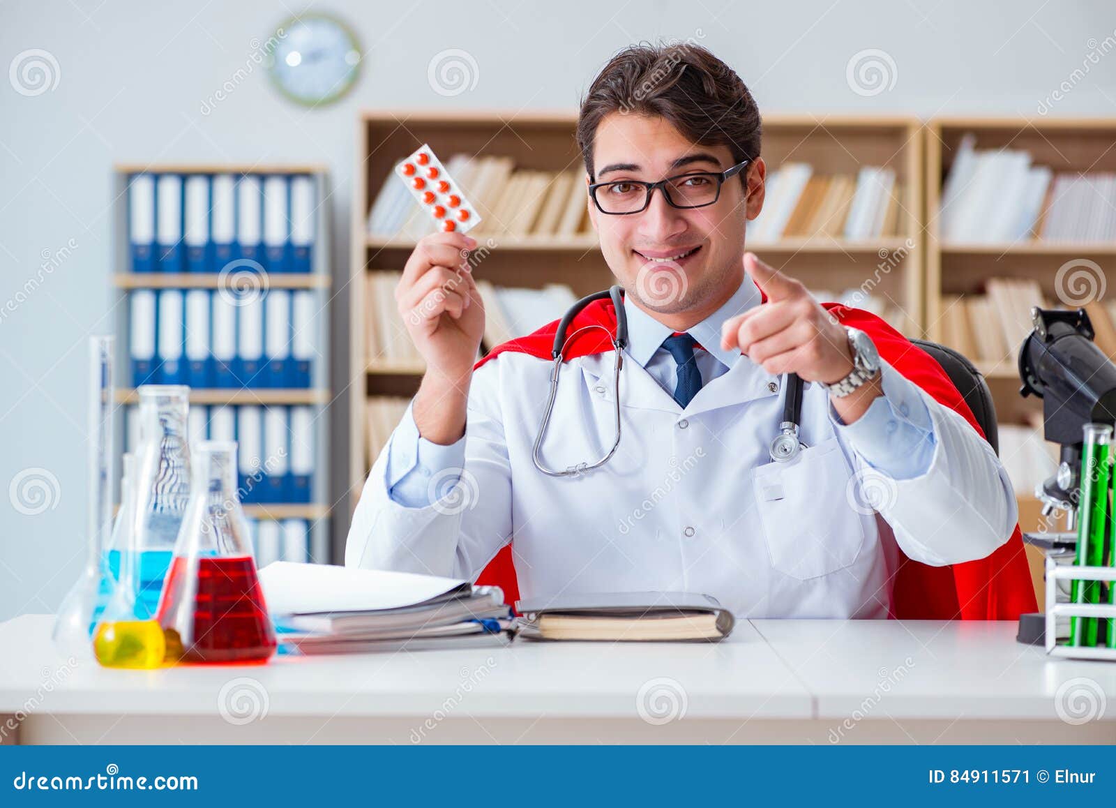 The Superhero Doctor Working in the Hospital Lab Stock Image - Image of ...