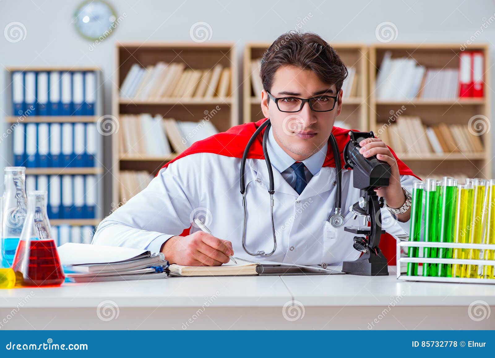 The Superhero Doctor Working in the Hospital Lab Stock Photo - Image of ...