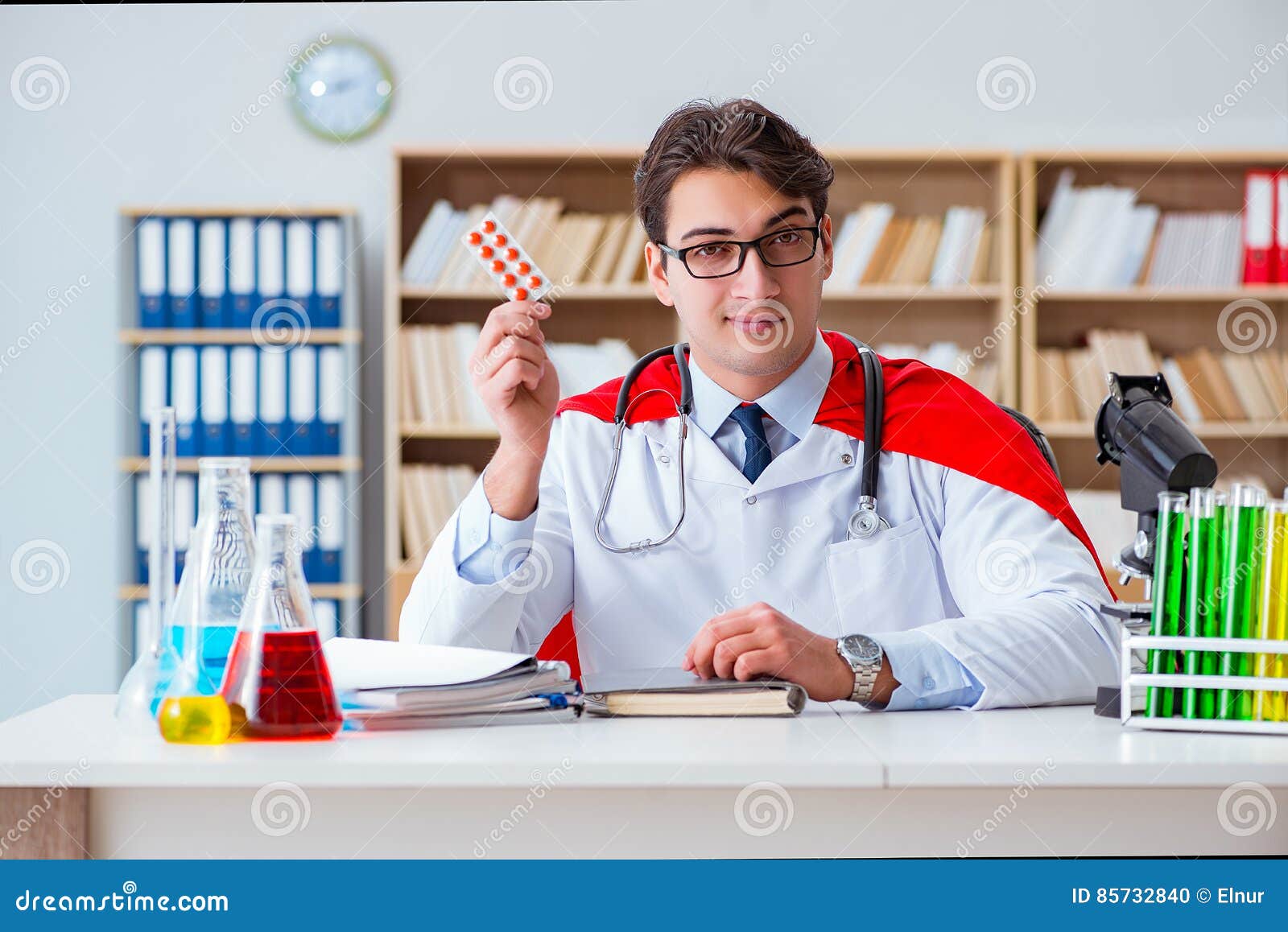 The Superhero Doctor Working in the Hospital Lab Stock Photo - Image of ...