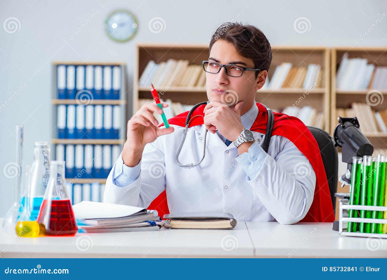 The Superhero Doctor Working in the Hospital Lab Stock Image - Image of ...