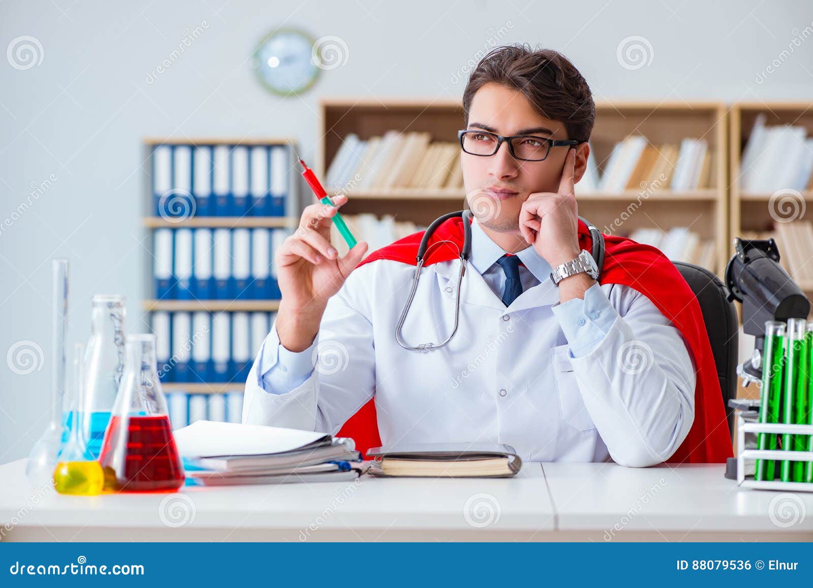 The Superhero Doctor Working in the Hospital Lab Stock Photo - Image of ...