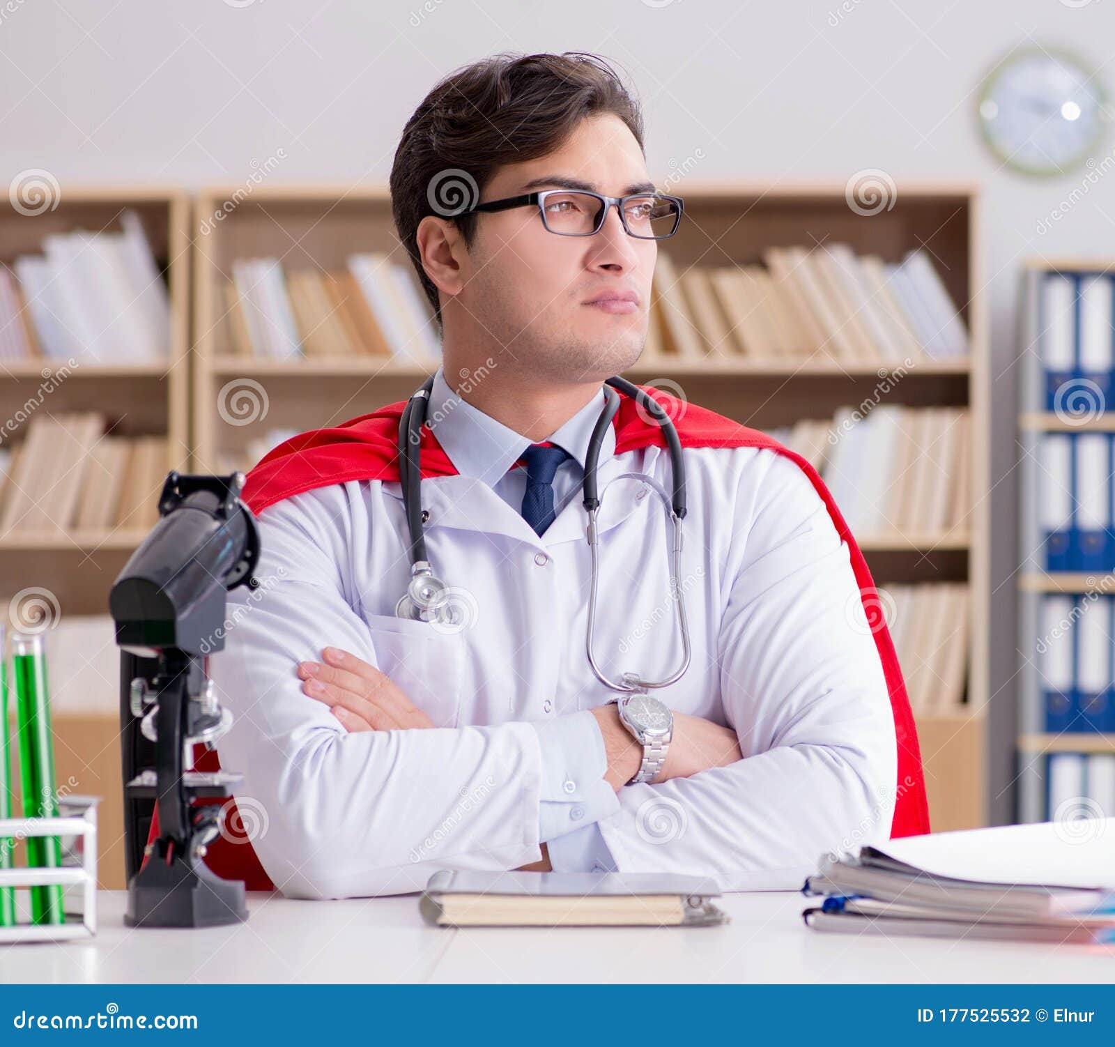 Superhero Doctor Working in the Lab Hospital Stock Photo - Image of ...