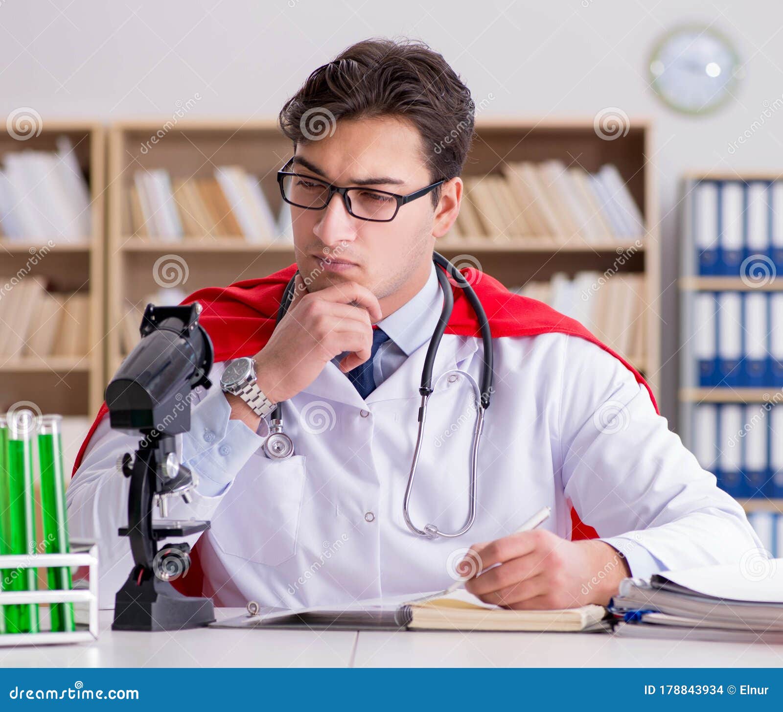Superhero Doctor Working in the Lab Hospital Stock Photo - Image of ...